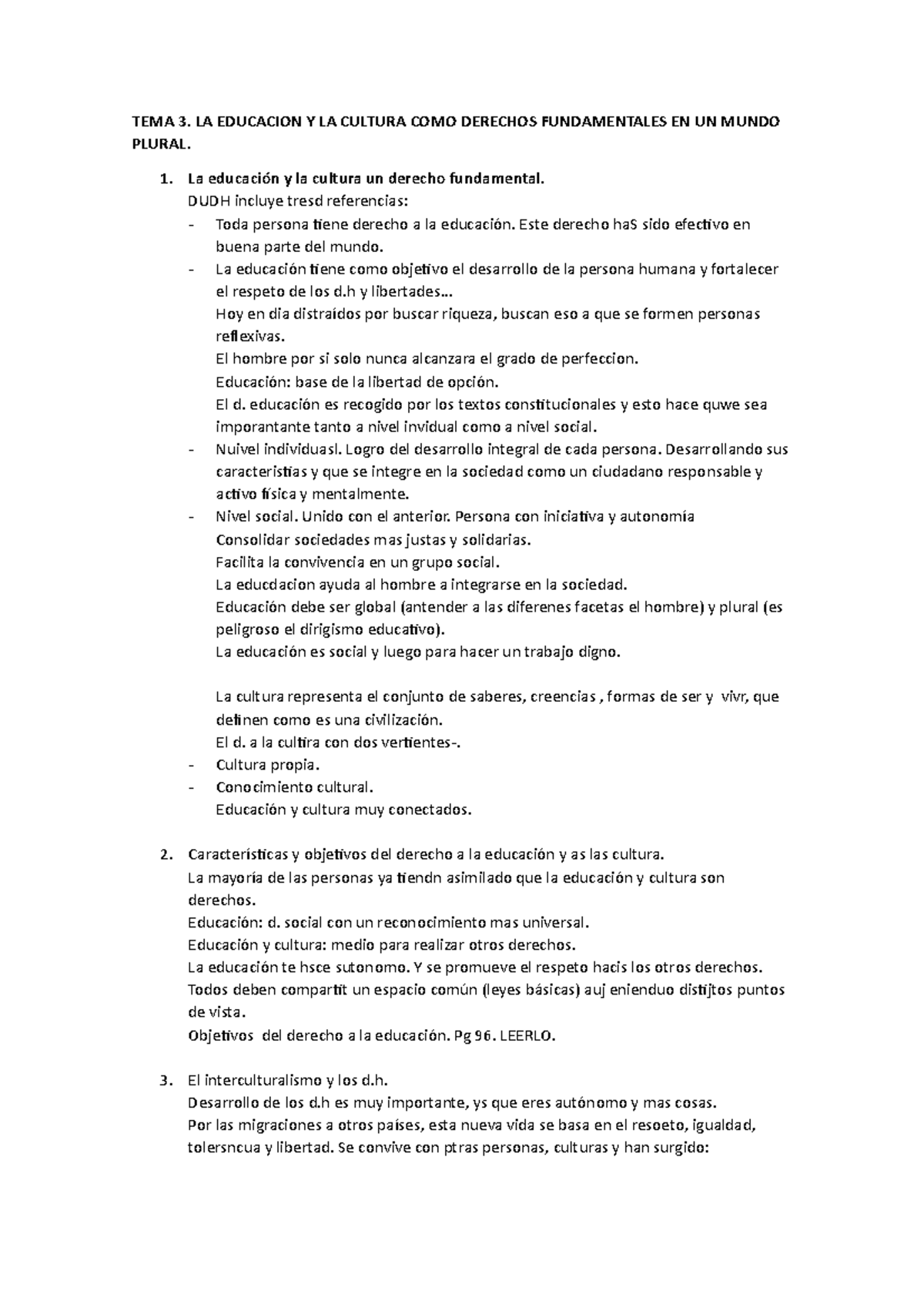 Resumen tema 3 - TEMA 3. LA EDUCACION Y LA CULTURA COMO DERECHOS ...