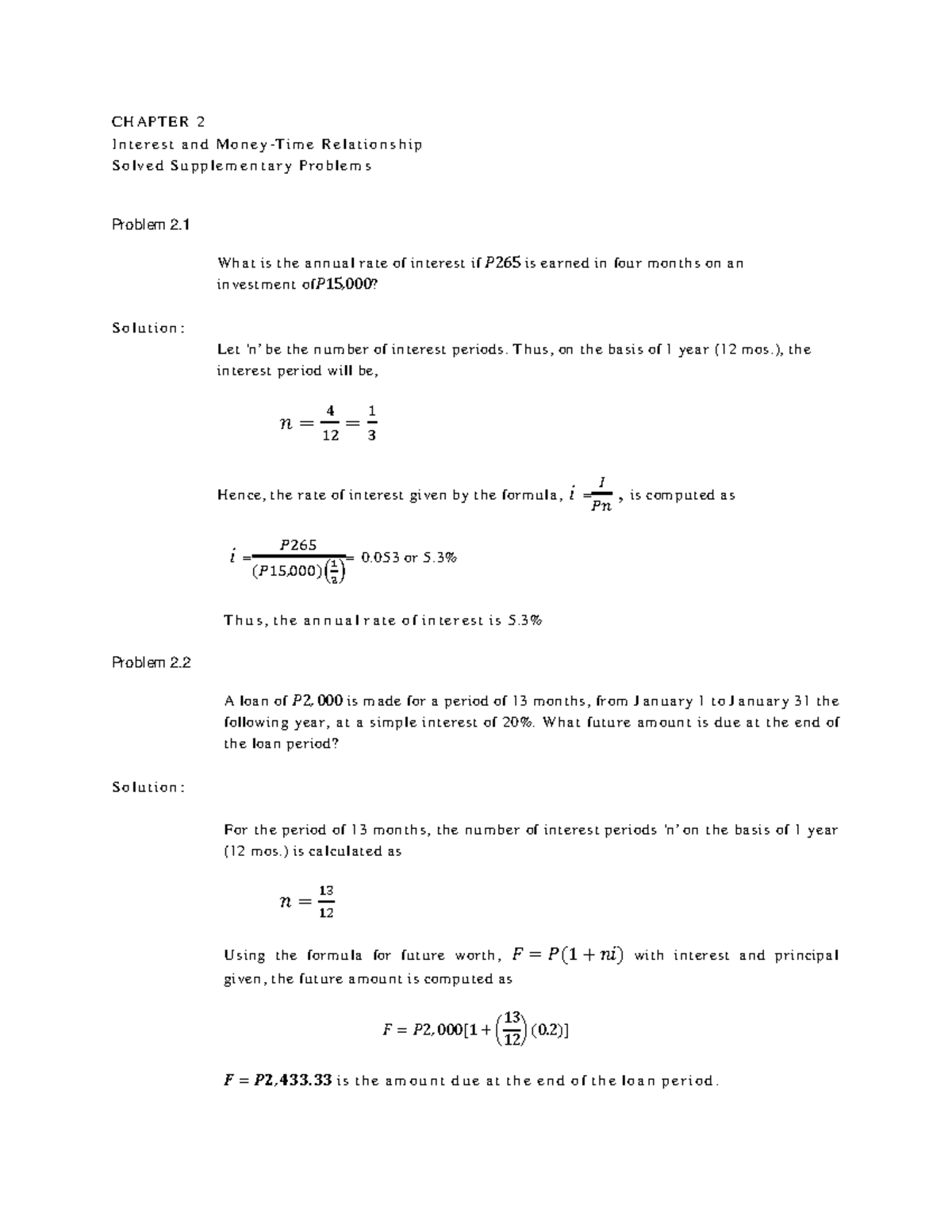 Pdfcoffee - fhyxhxjvg - CHAPTER 2 Interest and Money-Time Relationship Solved Supplementary ...