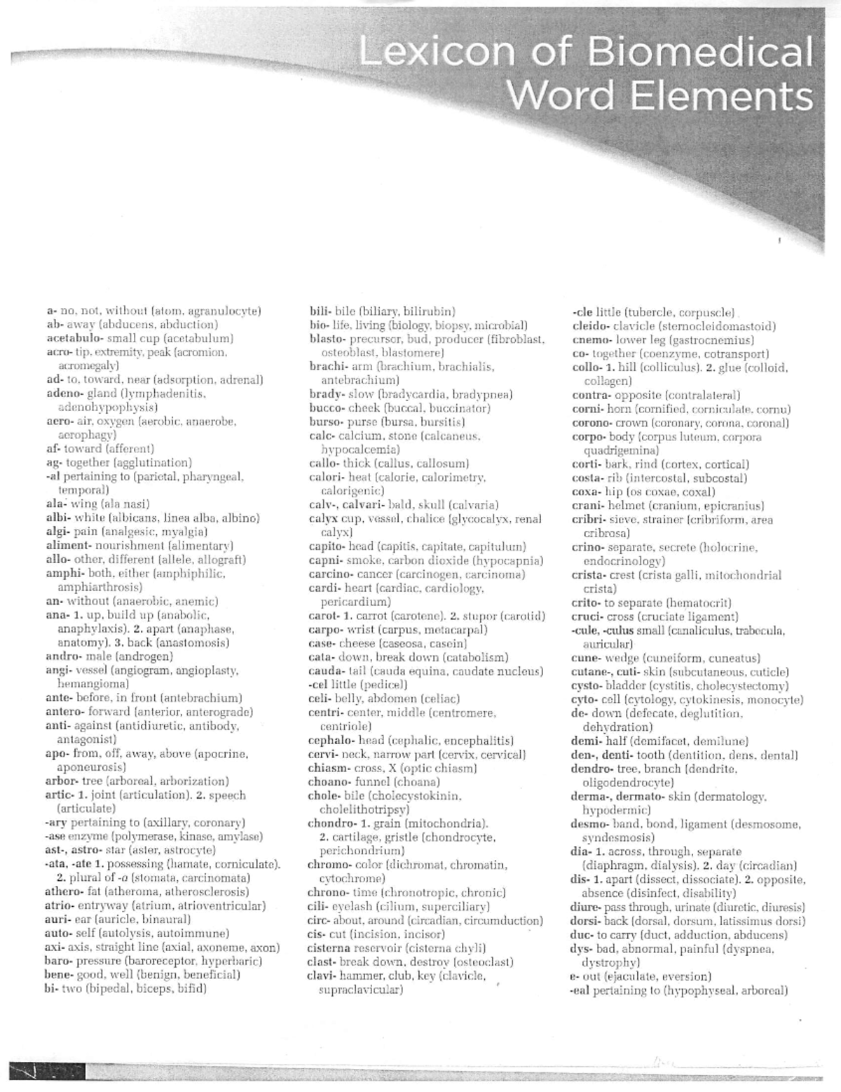 Medical Terminology Root Words - Lexicon of Biomedical Word Elements no ...