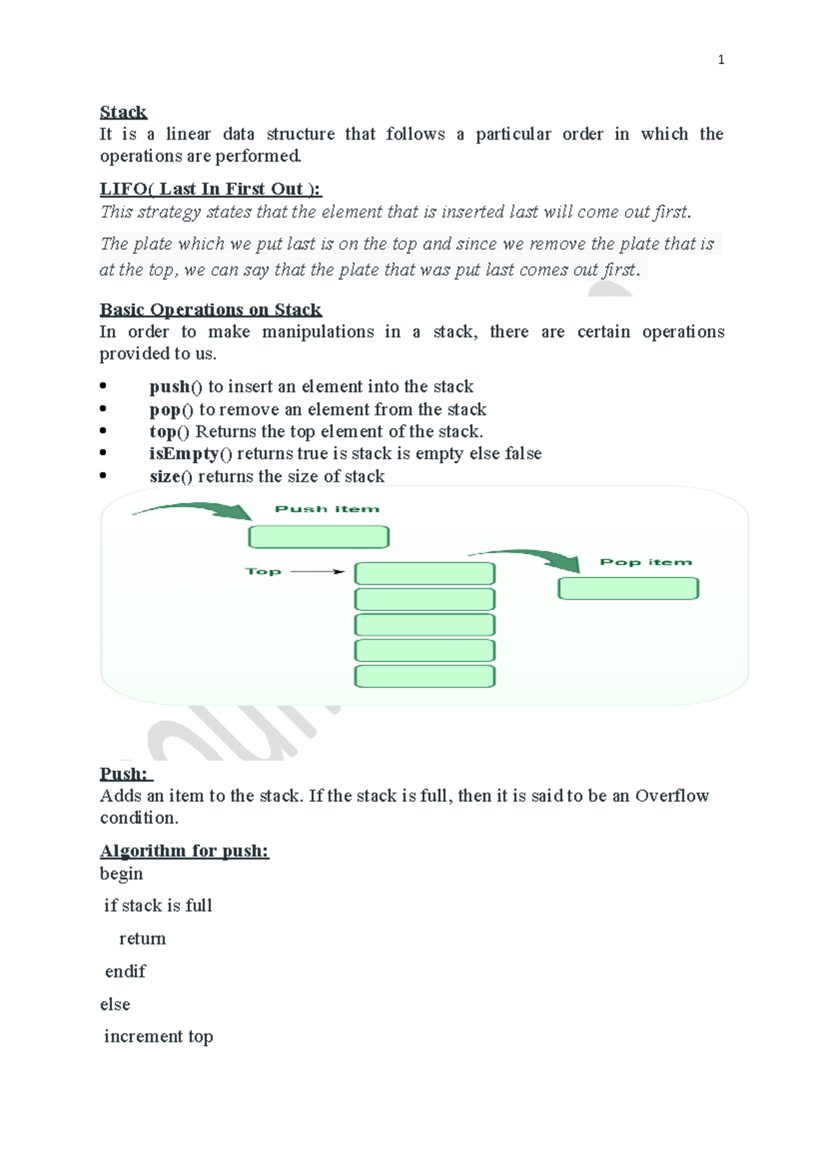 Ds notesstack updated - Best - Stack It is a linear data structure that ...