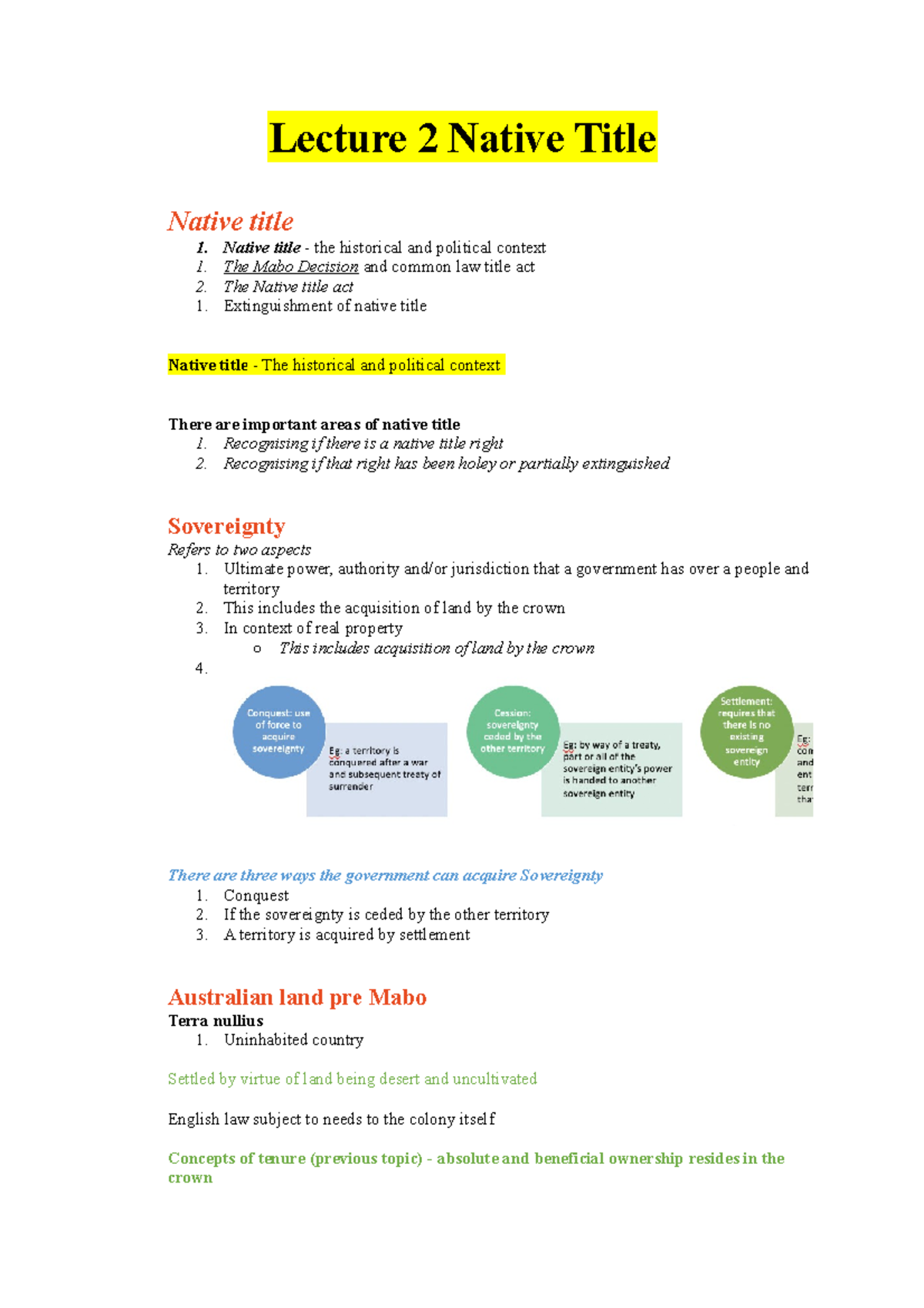 Lecture 2 Native Title - Weeks content - Lecture 2 Native Title Native ...