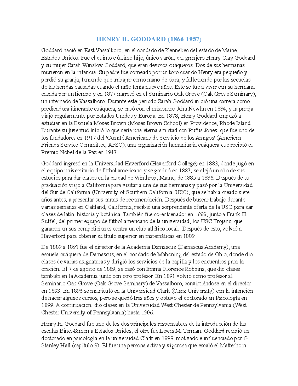 Henry H Goddard - Historia de la Psicología - HENRY H. GODDARD (1866 ...