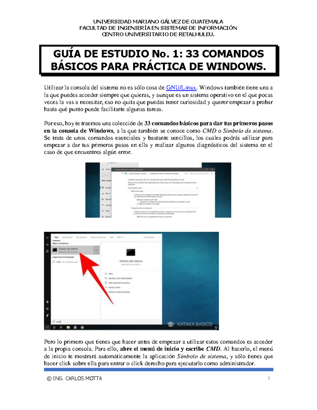 GUÍA DE Estudio No 1 (33 Comandos Importantes DE Windows) - FACULTAD DE ...