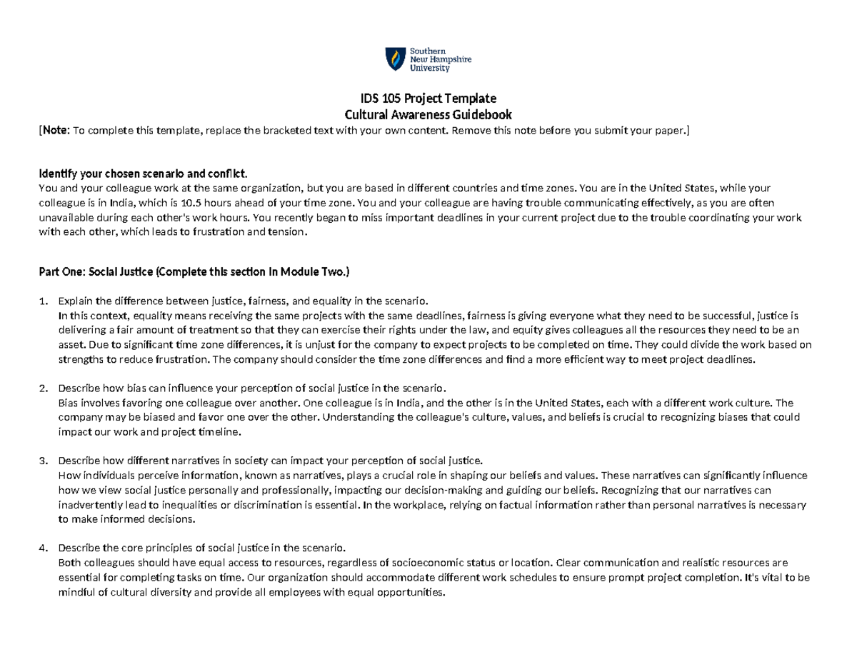 IDS 105 Project Draft upload module 3 - IDS 105 Project Template Cultural Awareness Guidebook ...