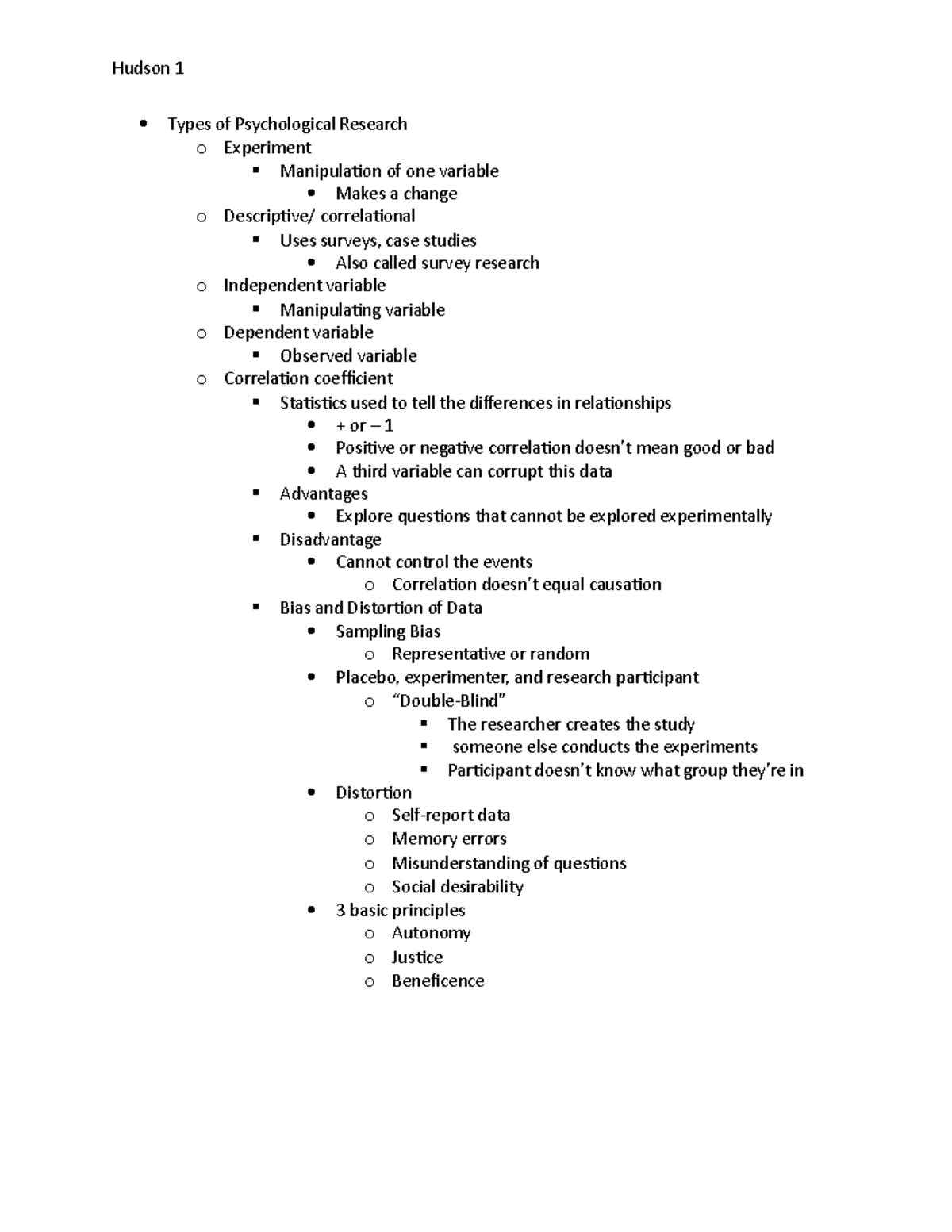 PSY 100 week 1 - Types of Psychological Research - Hudson 1 Types of ...