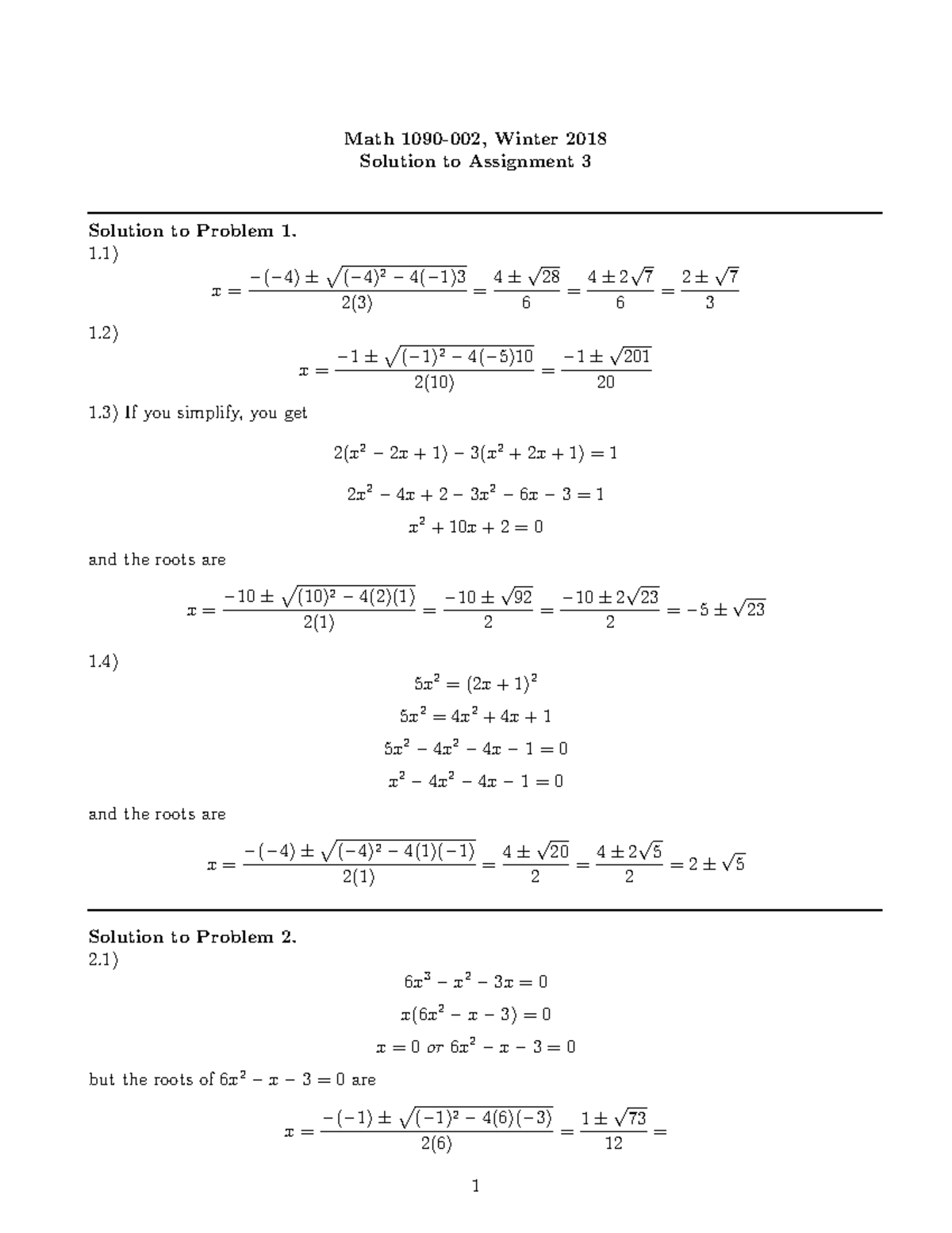 Solution to Assignment 3 - Math 1090-002, Winter 2018 Solution to Assignment 3 Solution to ...