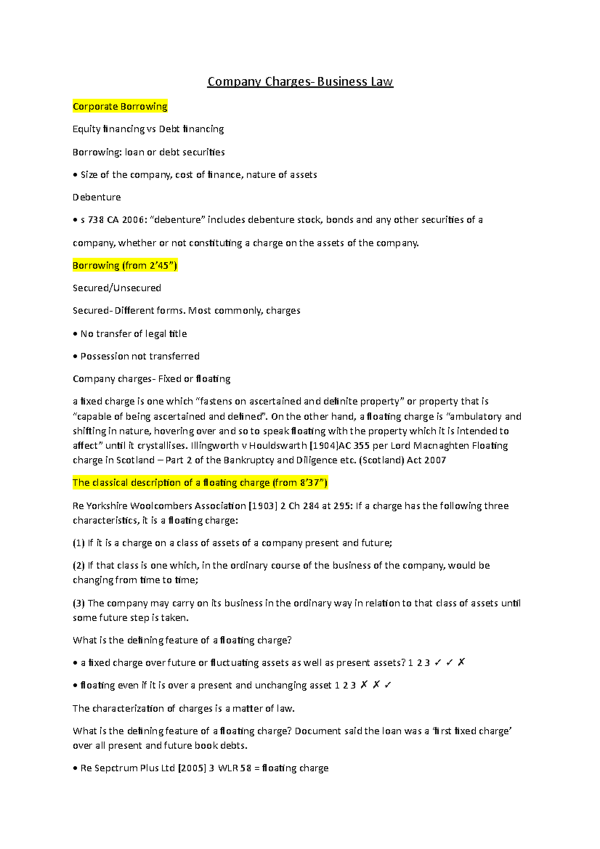 Company Charges - Lecture notes 5-6 - Company Charges- Business Law ...