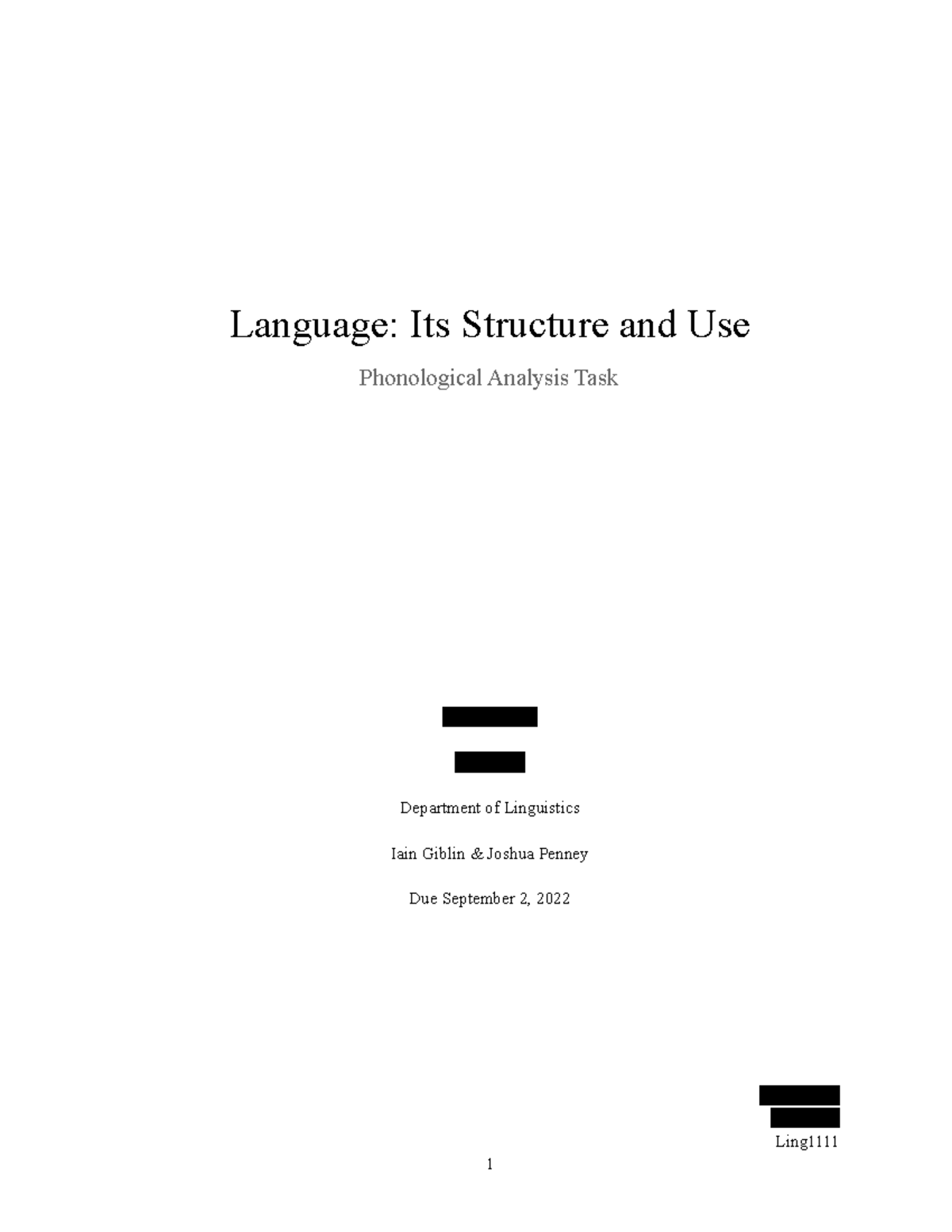 LING111 1 Phonological Analysis Task - Final - Language: Its Structure ...