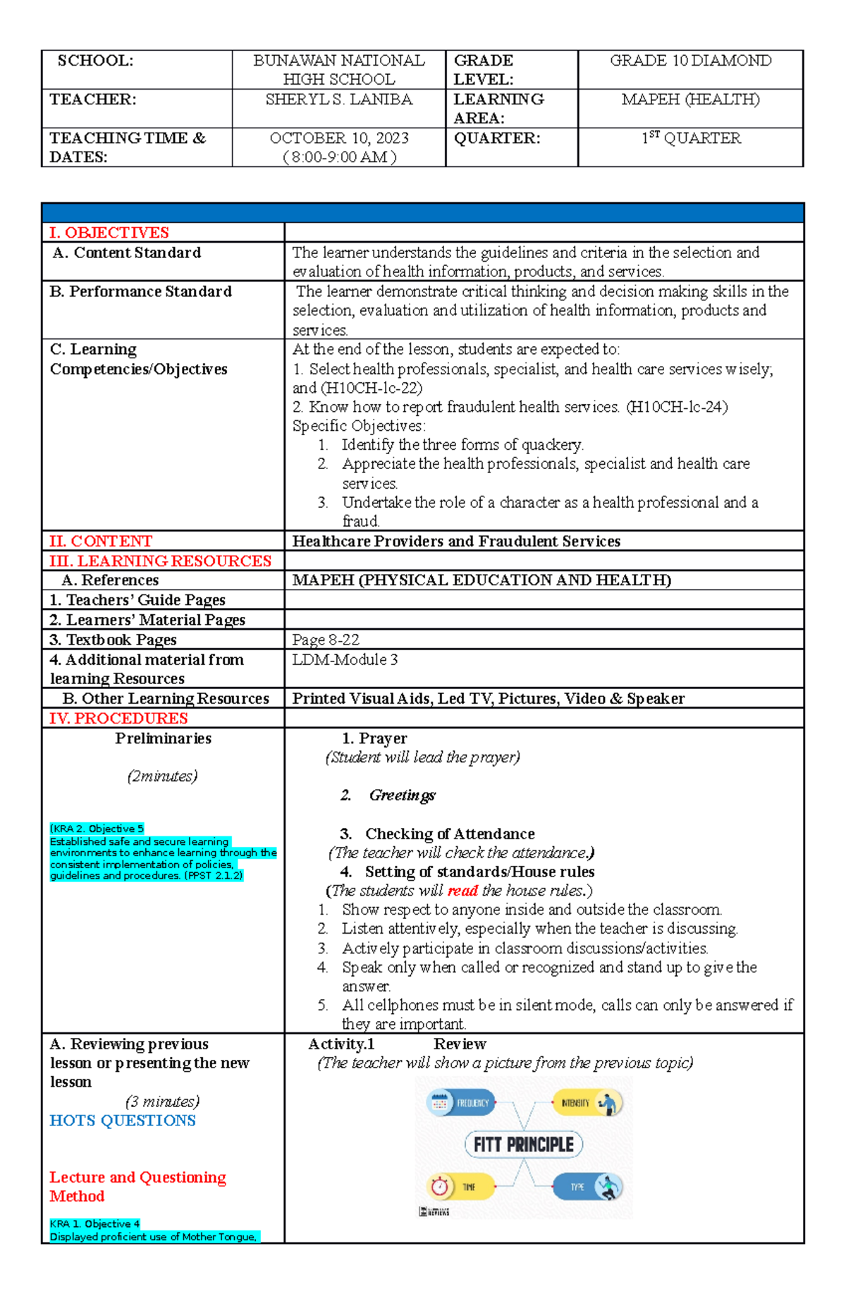 Lesson Plan for COT - SCHOOL: BUNAWAN NATIONAL HIGH SCHOOL GRADE LEVEL ...