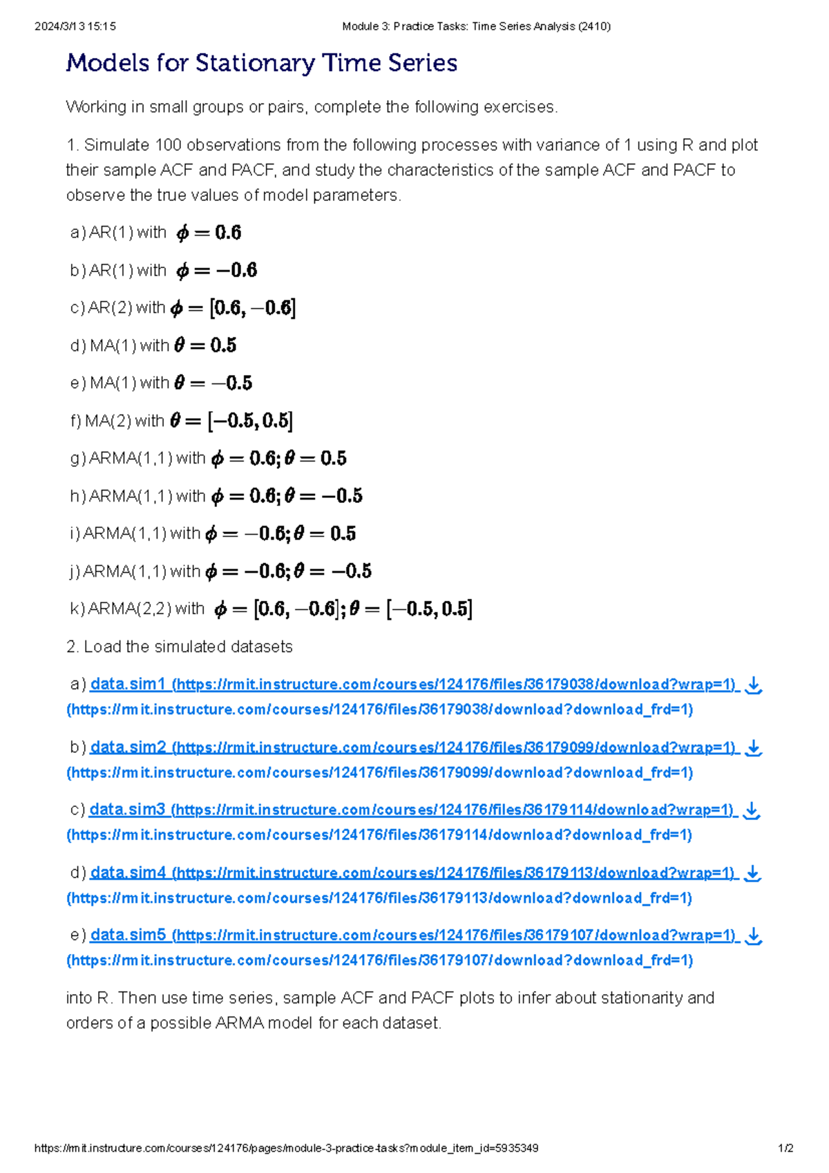 Module 3 Practice Tasks Time Series Analysis (2410) - 2024/3/13 15:15 ...