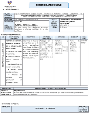 Matem. 2511 - tarea de mate - SESI”N DE APRENDIZAJE # 04 I.- DATOS INFORMATIVOS: TÕTULO: