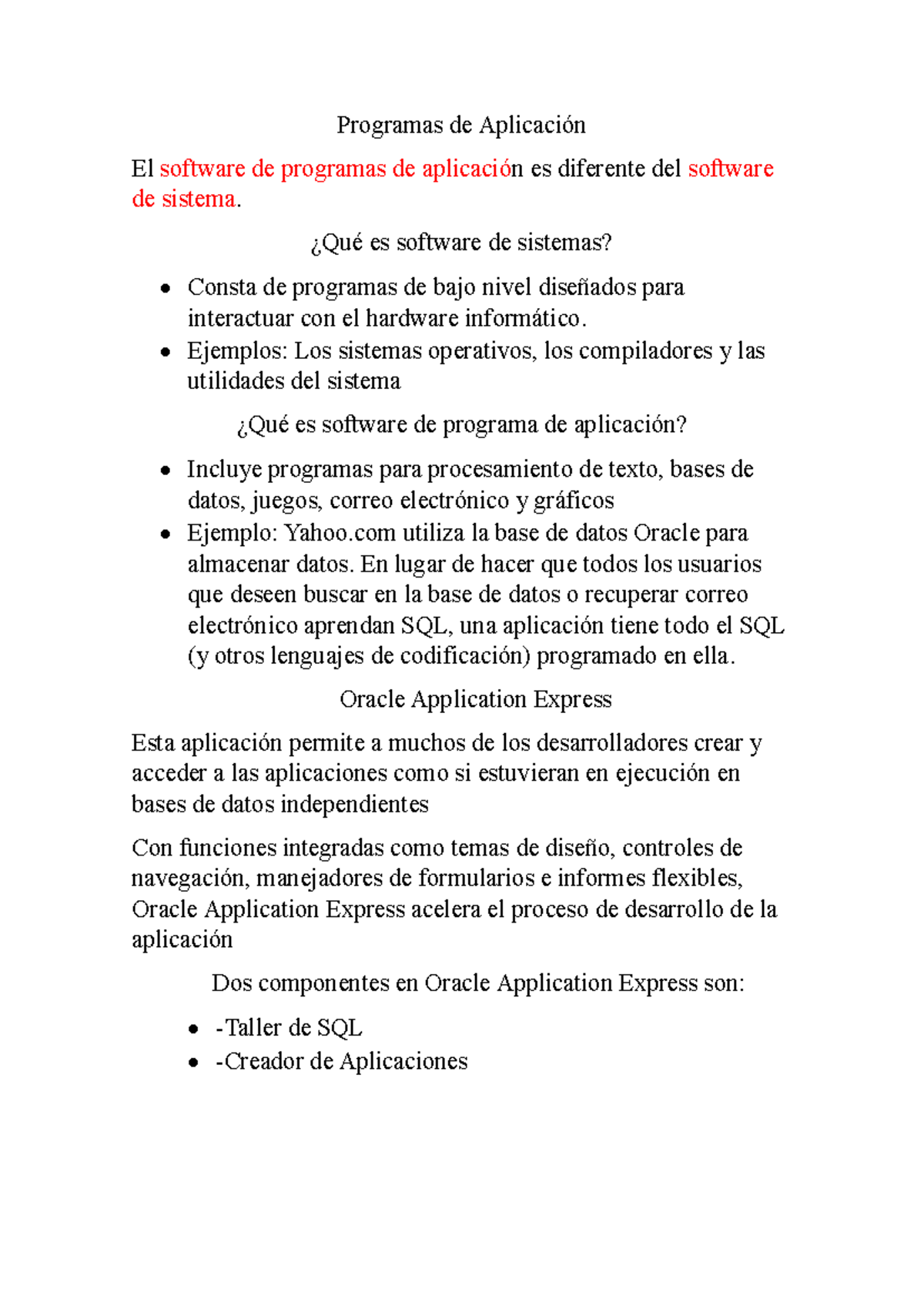 Oracle resumen - dgasdg - Programas de Aplicación El software de ...