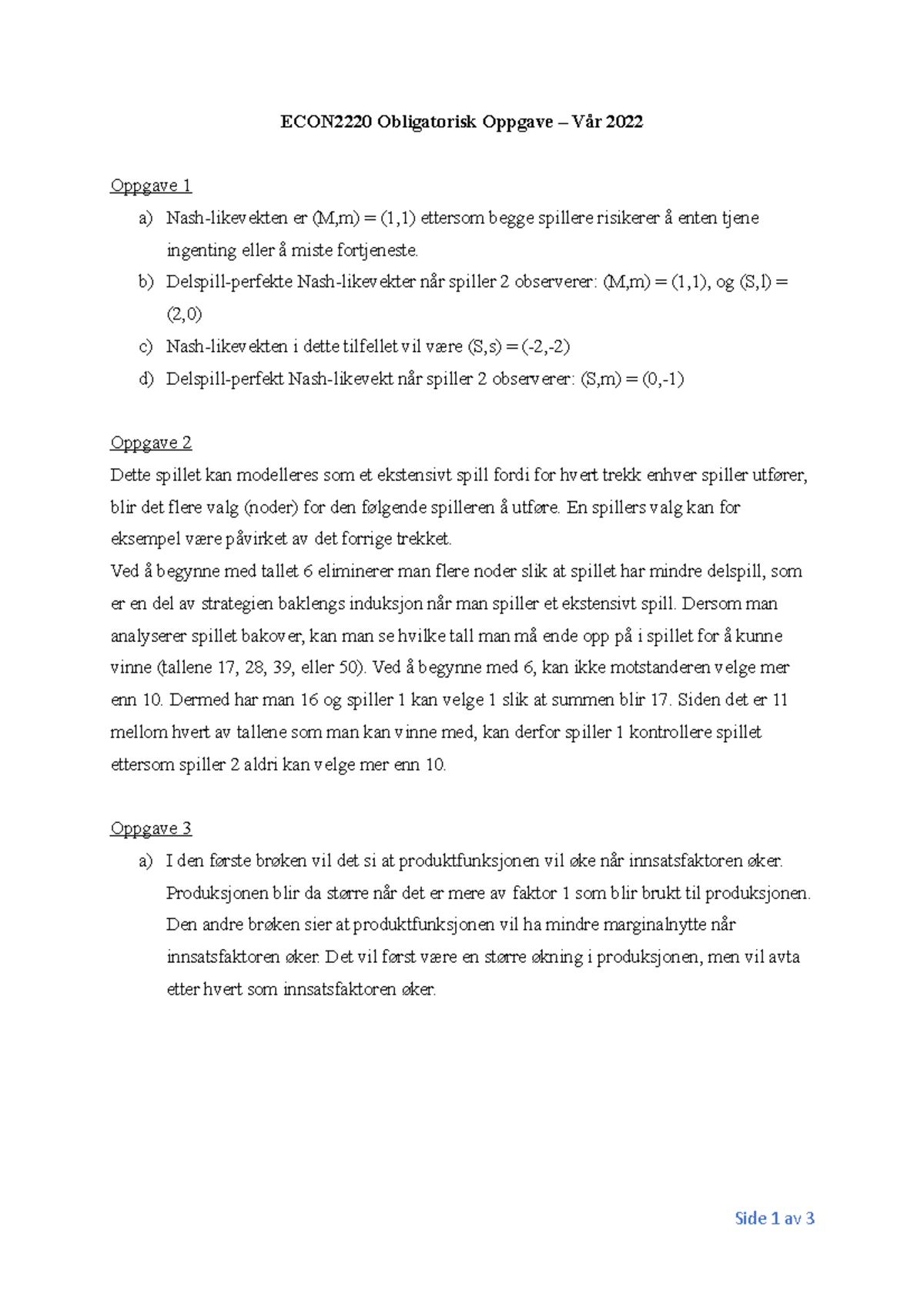 ECON2220 Godkjent Obligatorisk oppgave V22 - ECON2220 Obligatorisk Oppgave – Vår 2022 Oppgave 1 ...