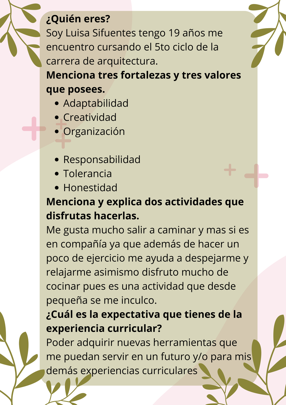 FORO- Tutoria- 5 - ¿Quién eres? Soy Luisa Sifuentes tengo 19 años me ...