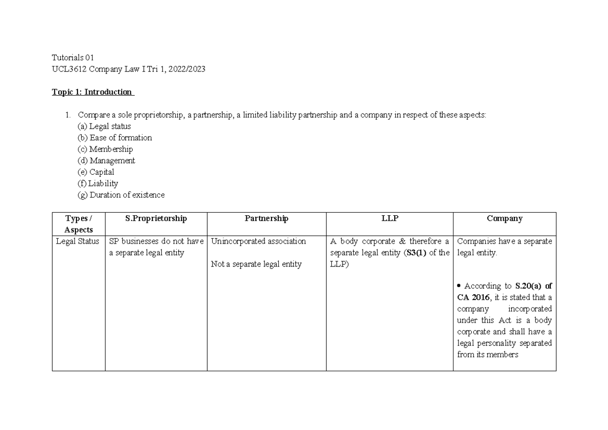 Company Tutorials 1 - hhhhhhhhhhhhhhh - Tutorials 01 UCL3612 Company ...