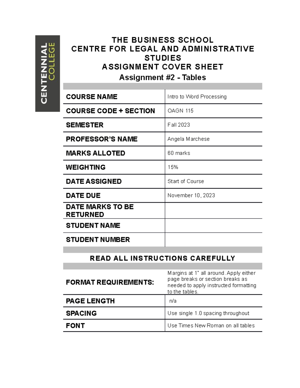 Intro to Word Processing Assignment - Studocu