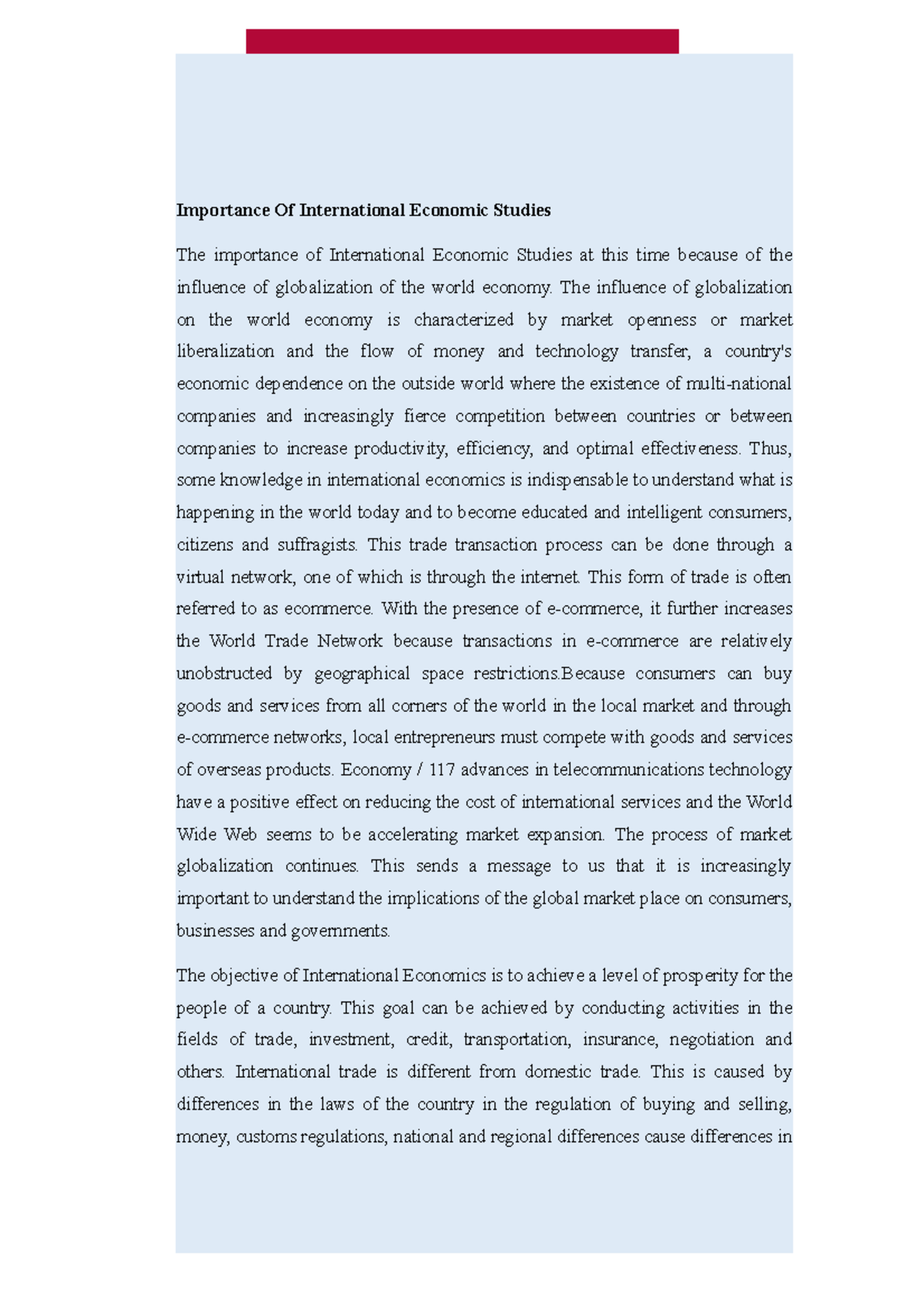 Notes Economics - Importance Of International Economic Studies ...