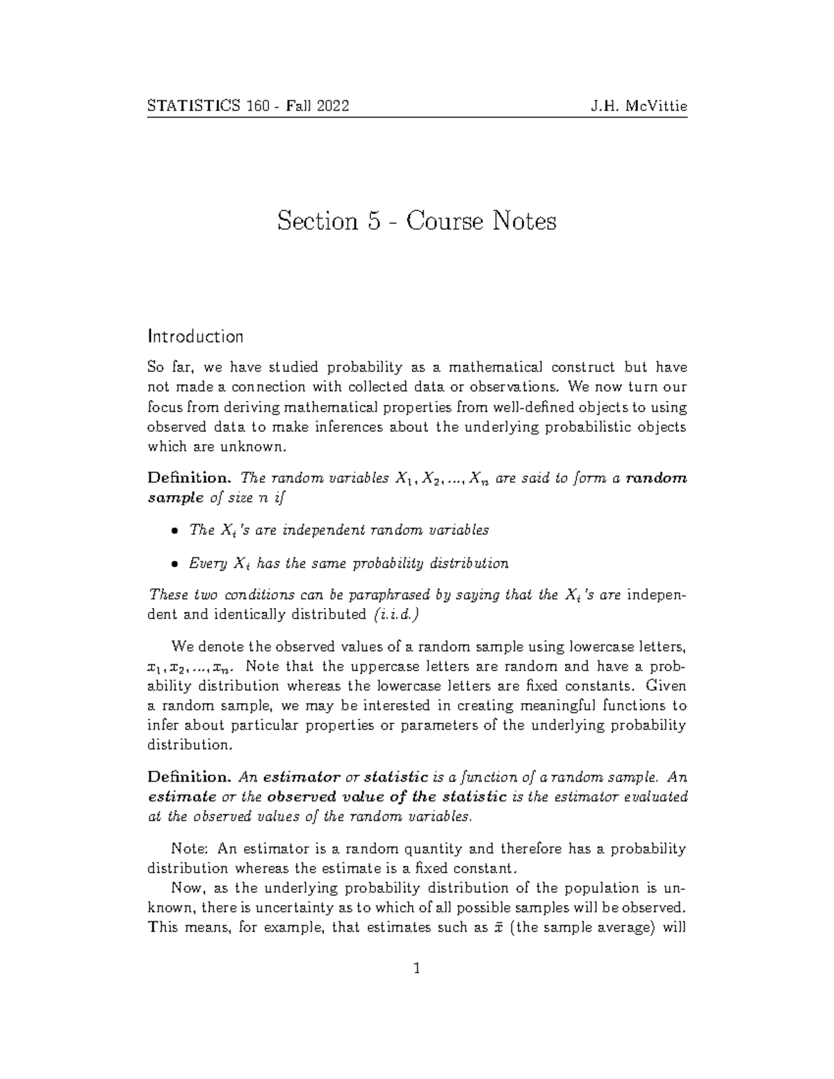 Section 5 - Course Notes stats 160 - Section 5 - Course Notes ...