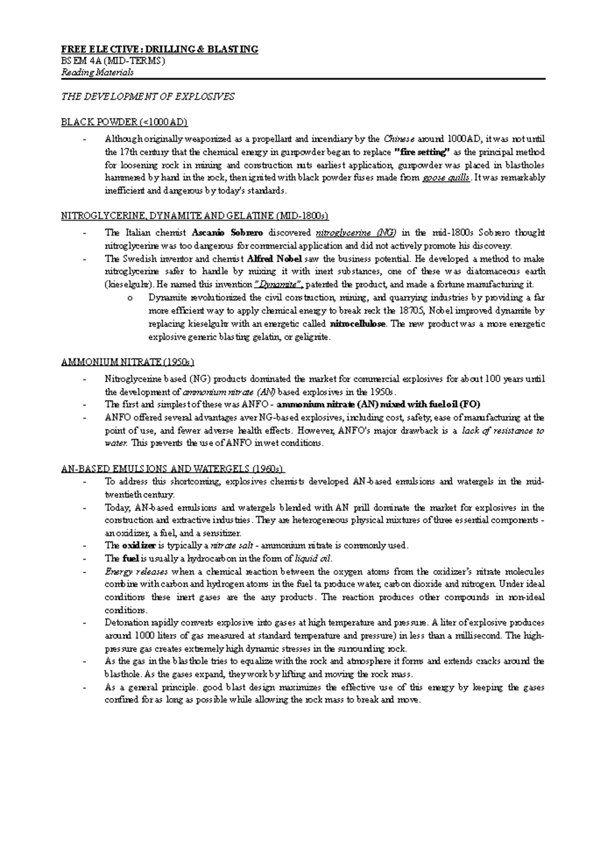 FREE Elective reading materials - FREE ELECTIVE: DRILLING & BLASTING ...