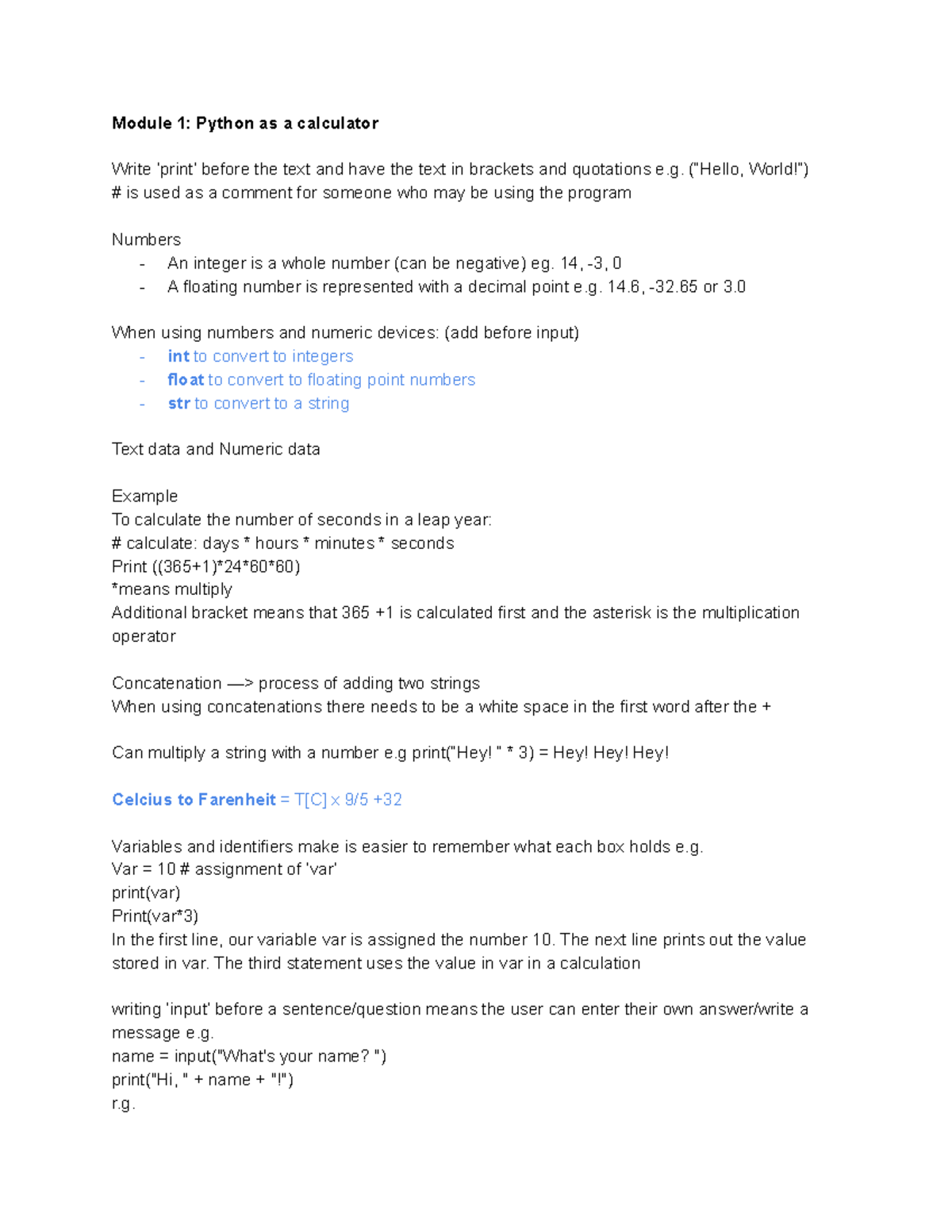 Beginner Programming - Python notes - OLET1307 - USyd - Studocu