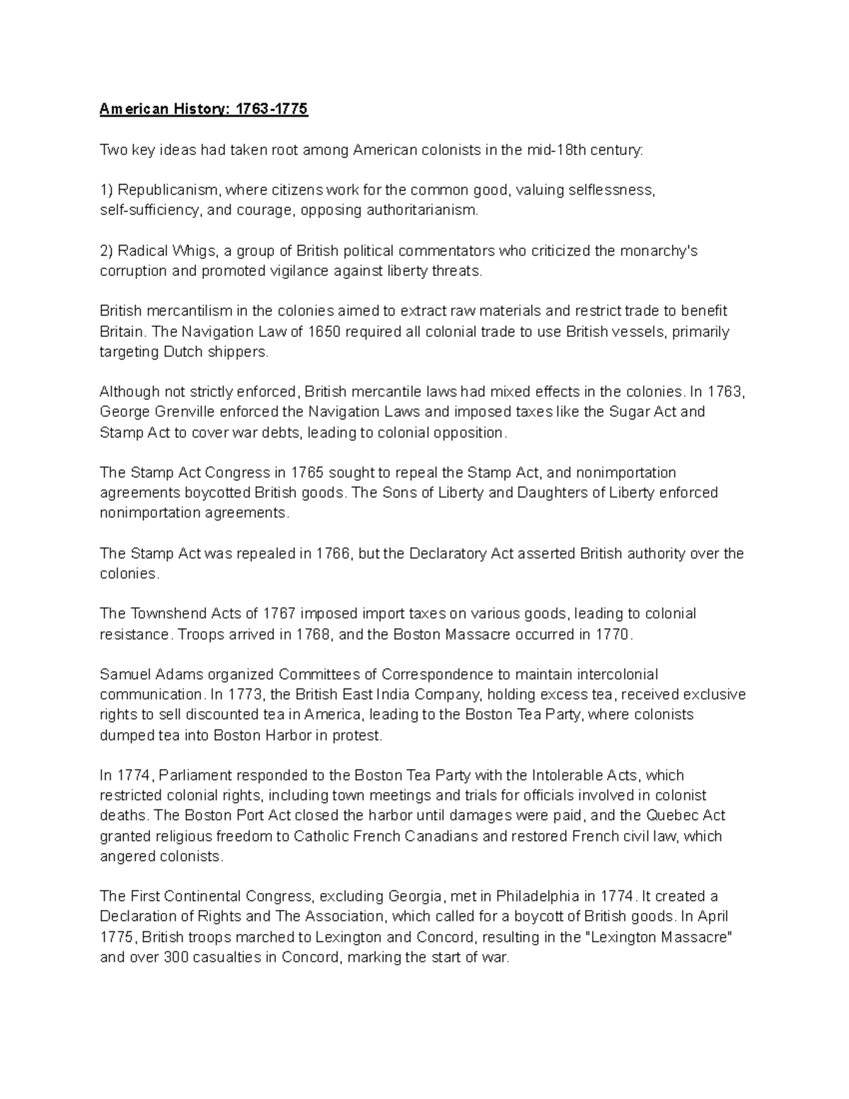 American History 1608-1783 - American History: 1763- Two key ideas had ...