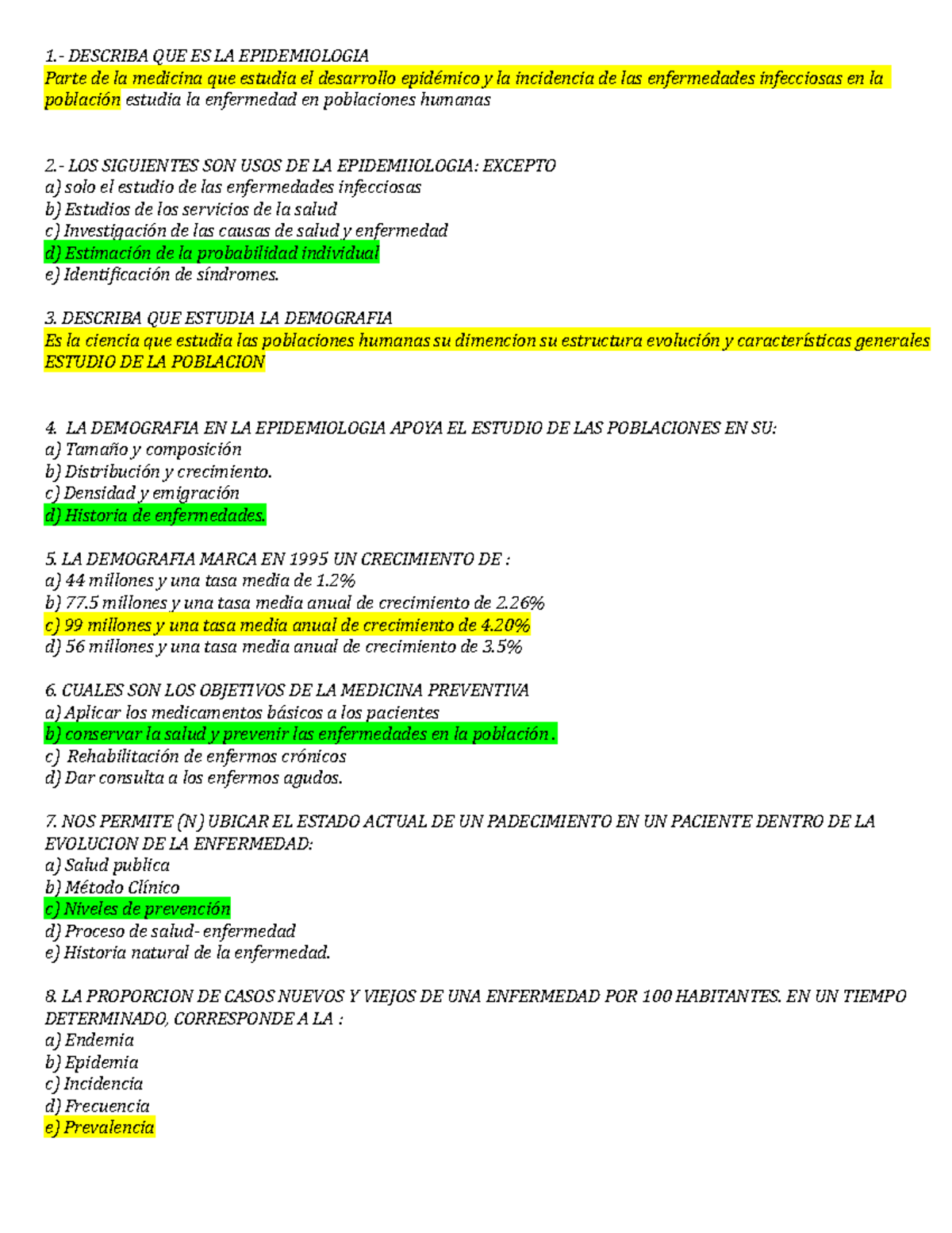 Examen 10 Octubre 2018, preguntas y respuestas - 1.- DESCRIBA QUE ES LA EPIDEMIOLOGIA Parte de ...