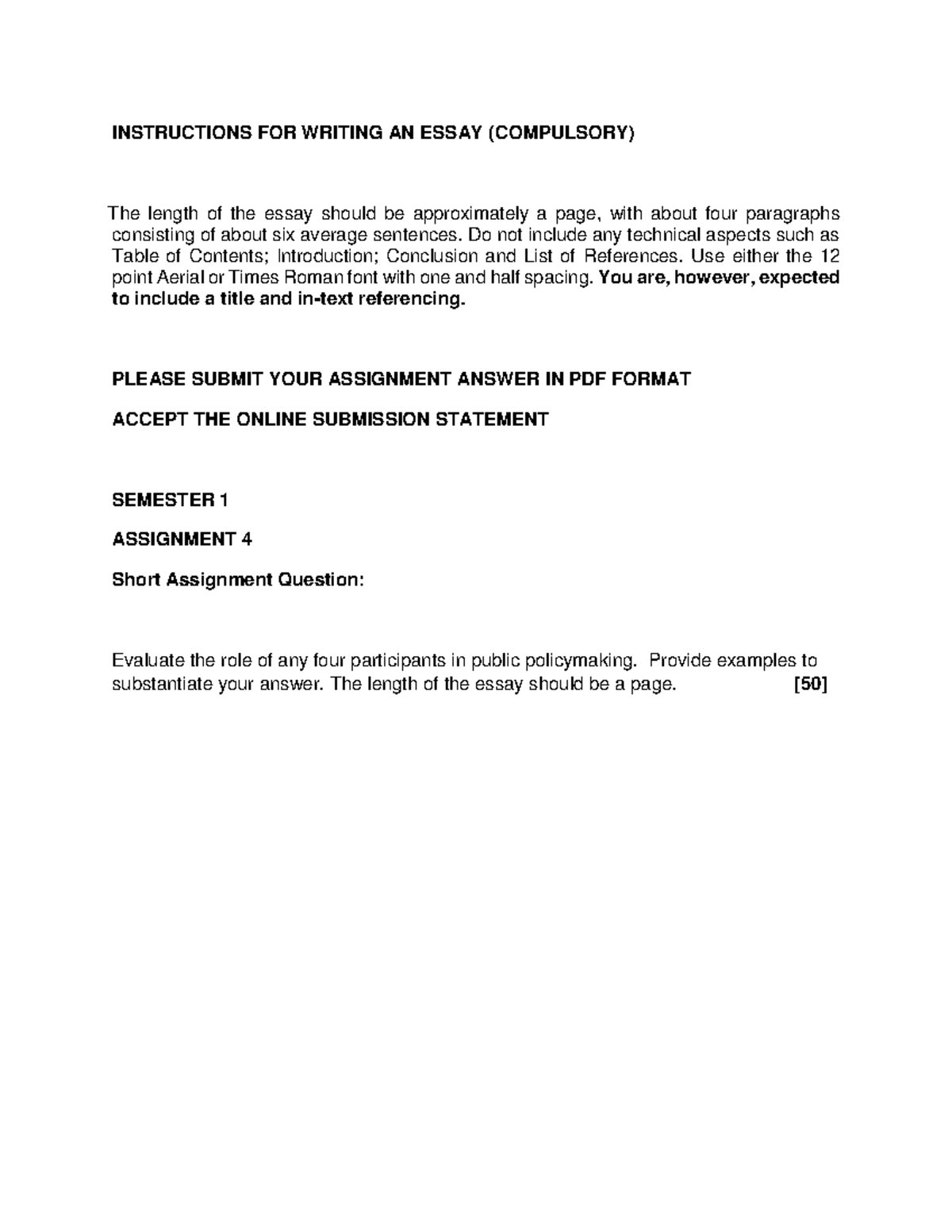 PUB3703 SEM1 Essay 4 Instructions and Essay - INSTRUCTIONS FOR WRITING ...