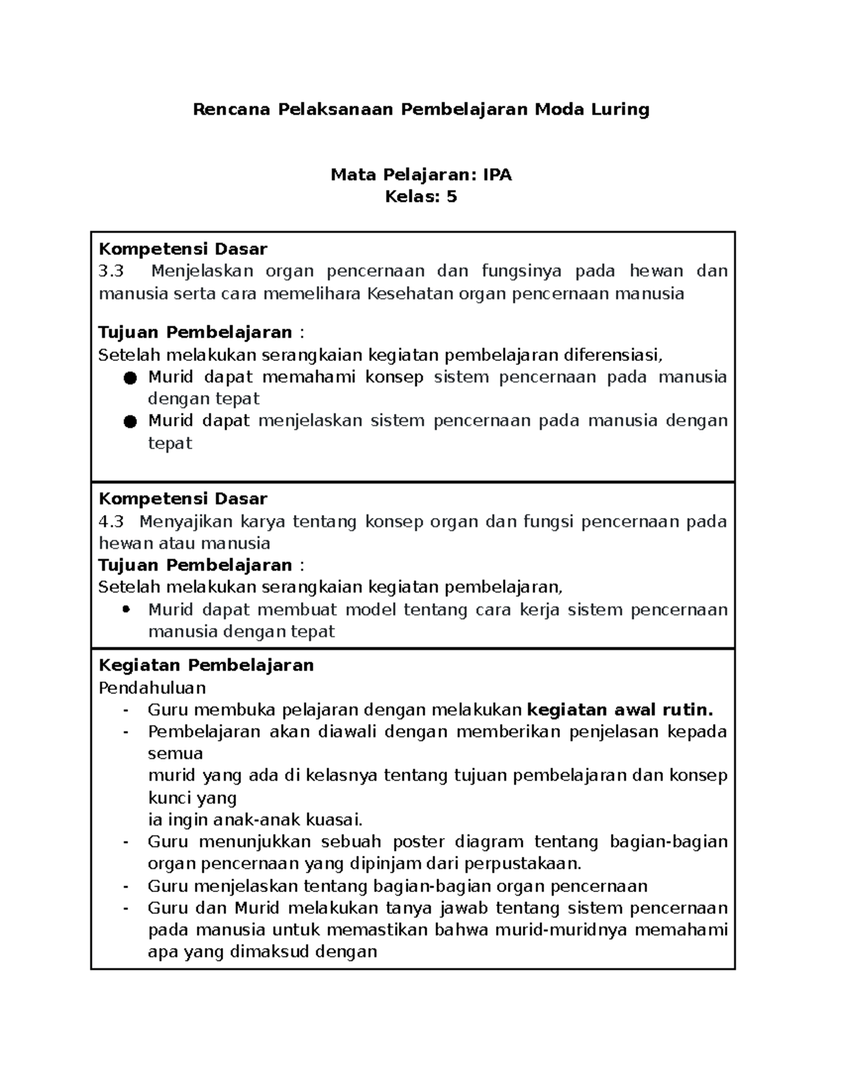 RPP Berdiferensiasi IPA - Rencana Pelaksanaan Pembelajaran Moda Luring ...