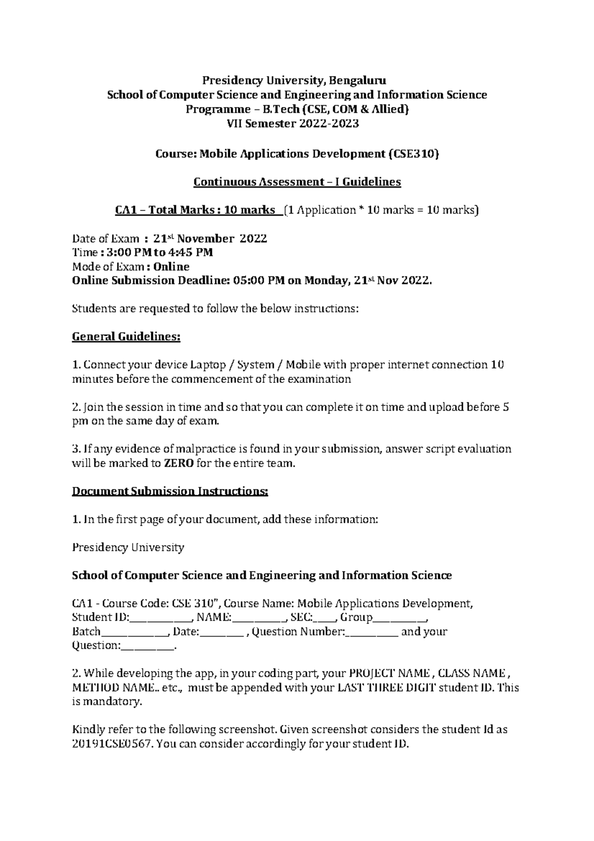 CA1 Guidelines - Presidency University, Bengaluru School of Computer ...