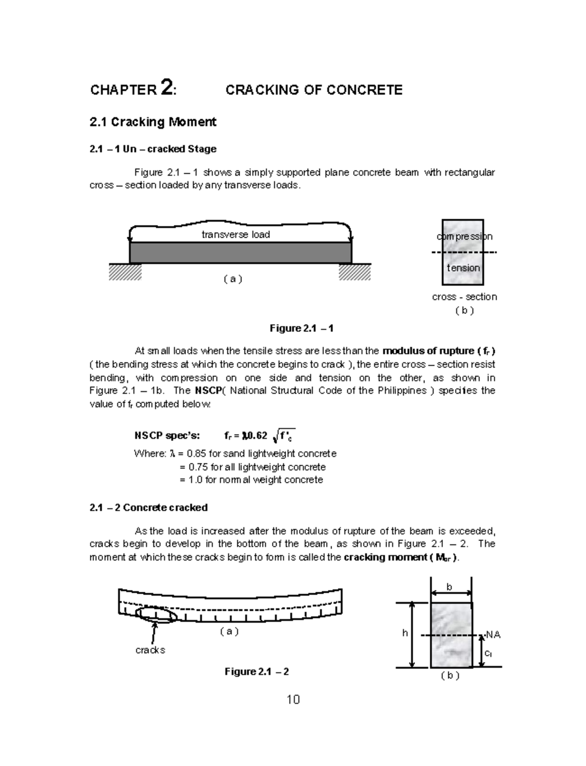 Cracking Moment - REINFORCED CONCRETE - CHAPTER 2 : CRACKING OF CONCRETE 2 Cracking Moment 2 – 1 ...
