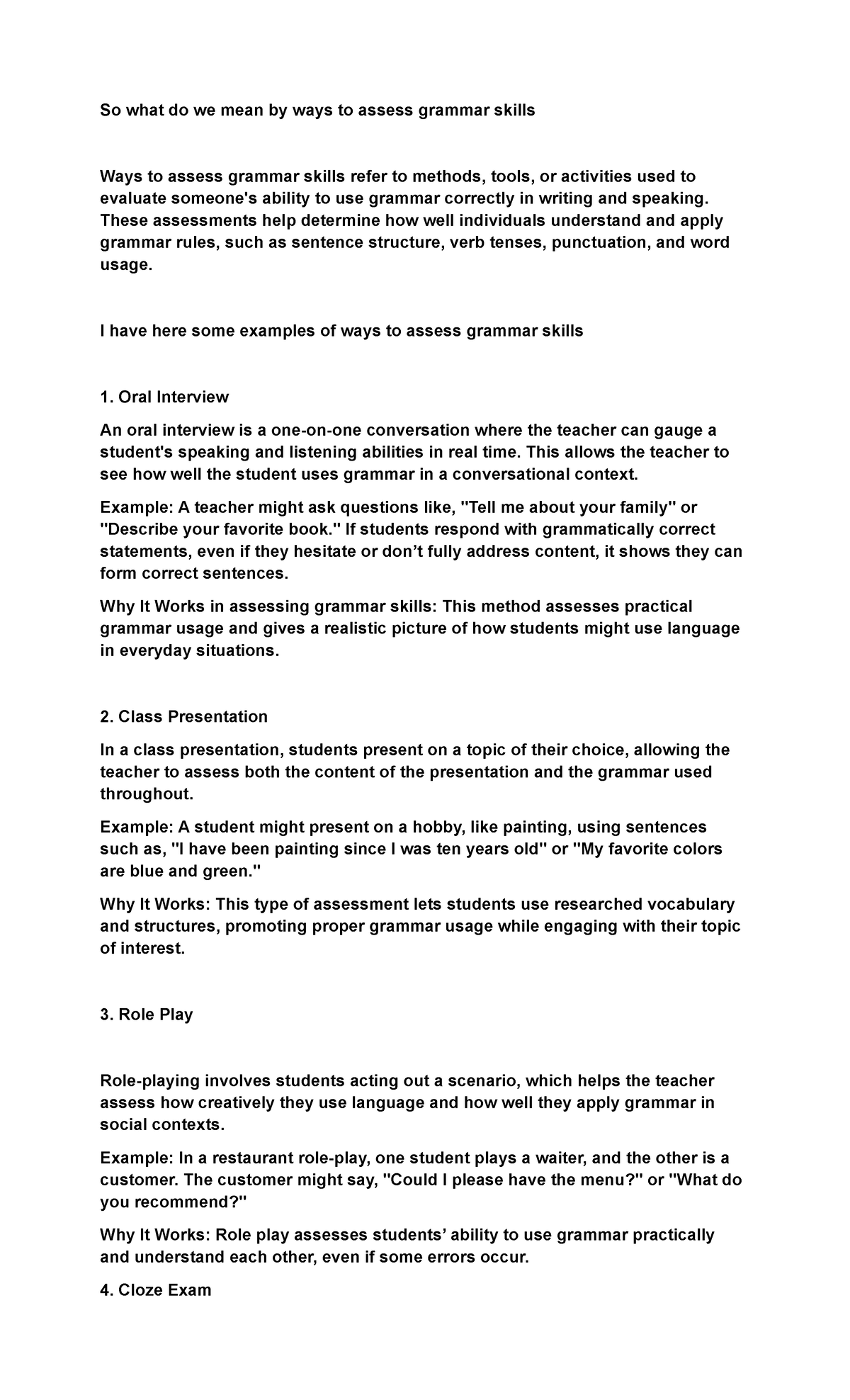 Report - So what do we mean by ways to assess grammar skills Ways to ...