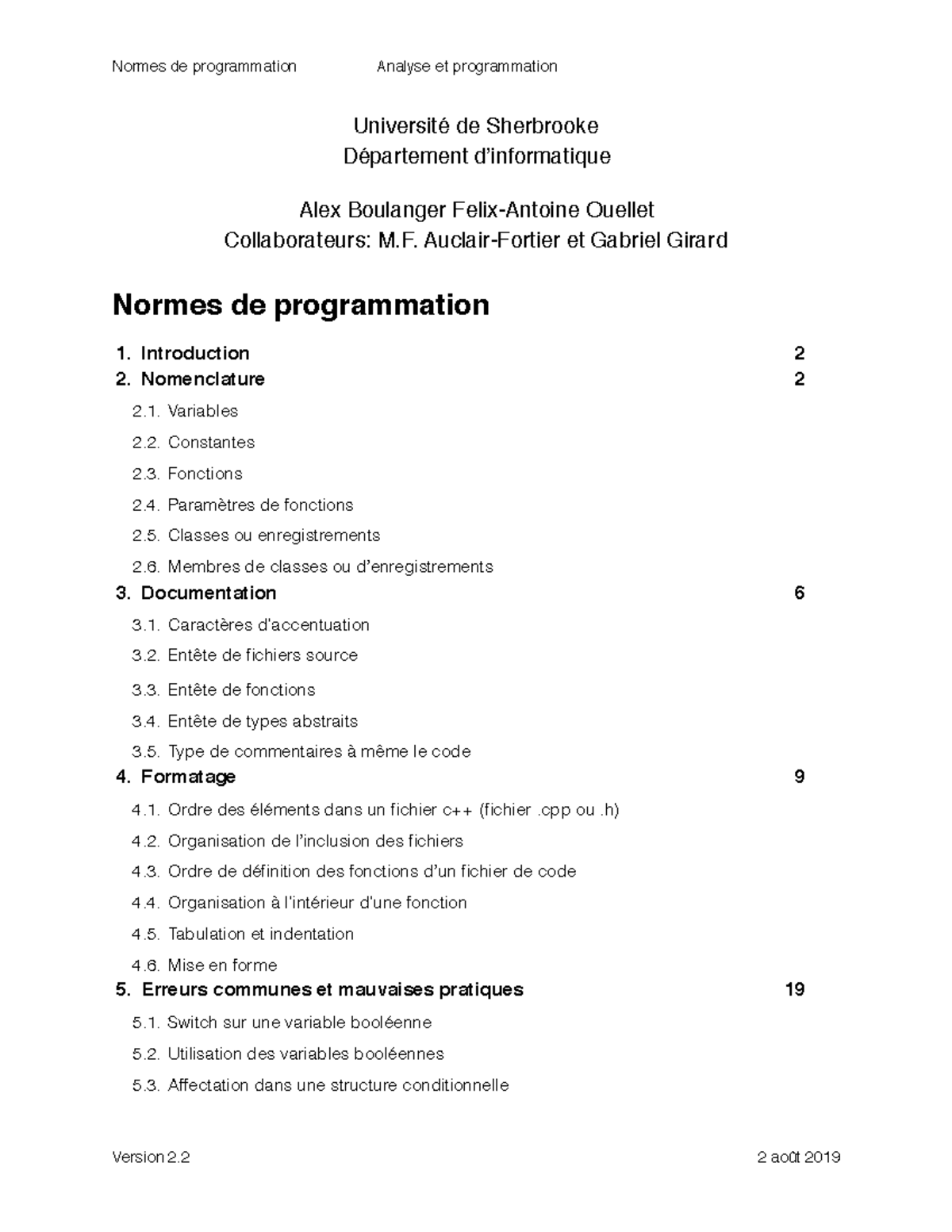IFT159-Normes - Normes de programmation - Université de Sherbrooke Département d’informatique ...