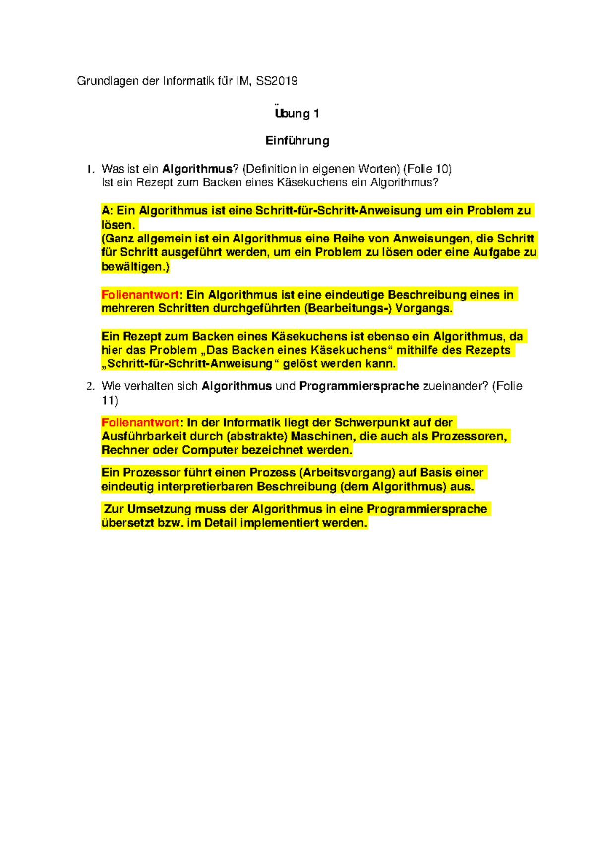 Uebung 01 antworten - gut - Grundlagen der Informatik fu ̈r IM, SS2019 ...