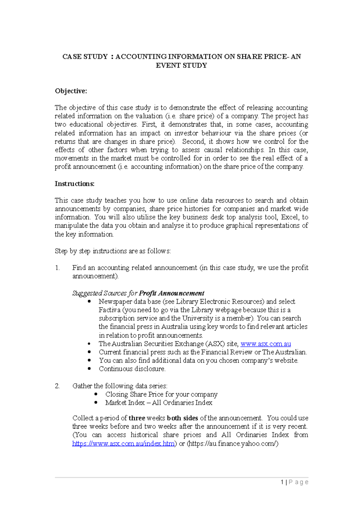 Lecture example event study - CASE STUDY ： ACCOUNTING INFORMATION ON ...