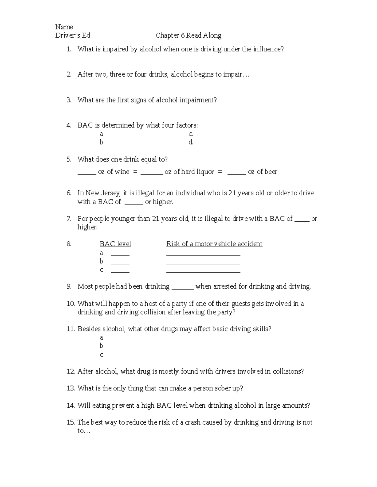 Ch 6 Read Along Name Driver s Ed Chapter 6 Read