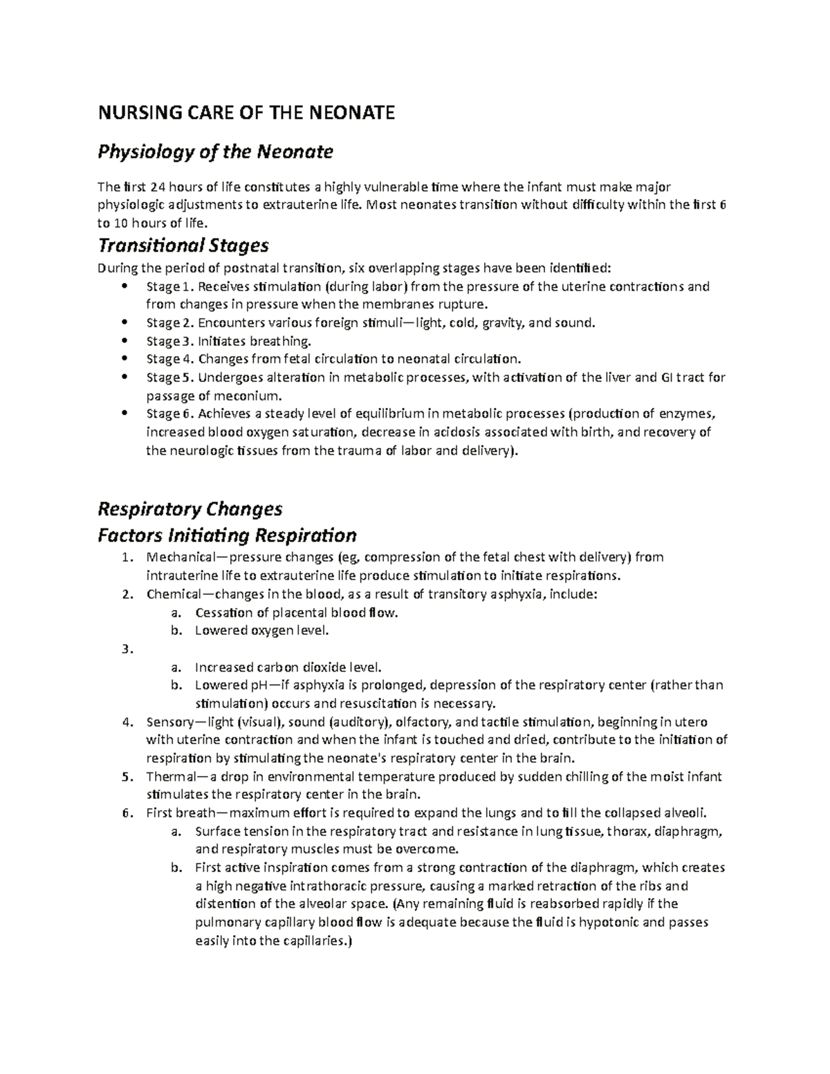 Nursing CARE OF THE Neonate - NURSING CARE OF THE NEONATE Physiology of ...