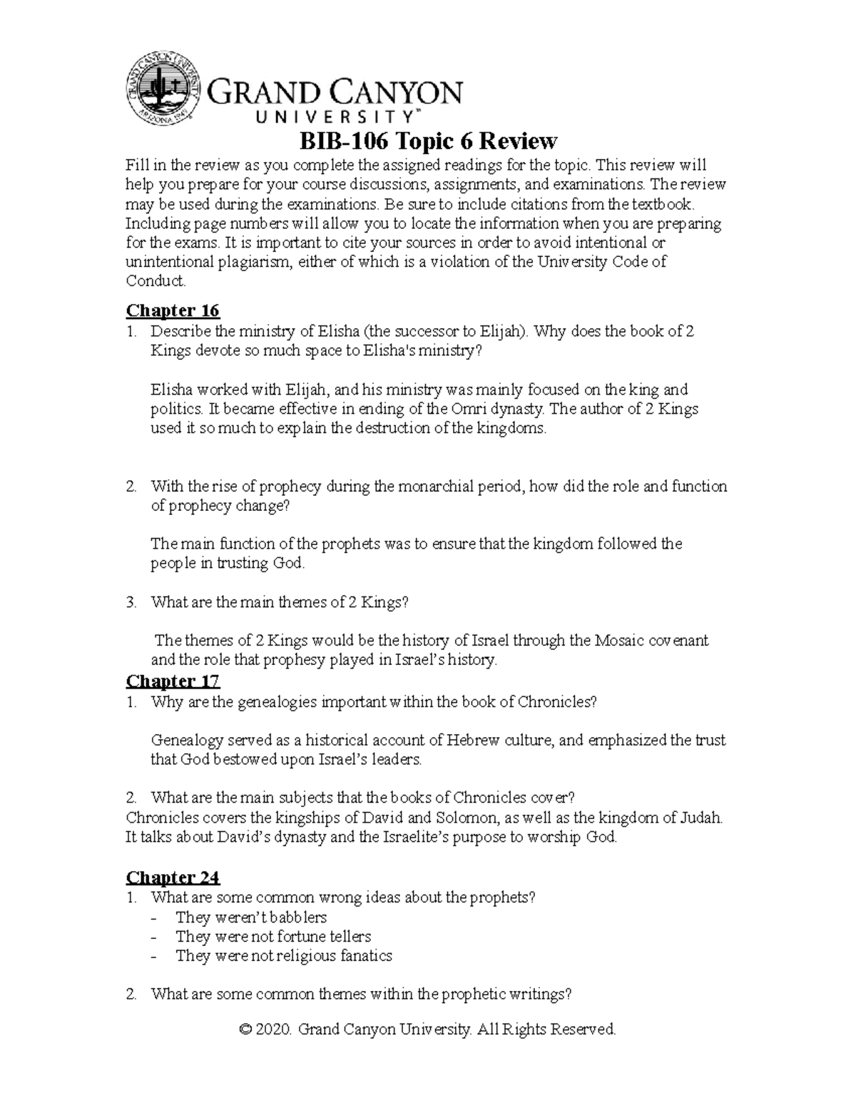 BIB 106 RS T6Review - BIB 106 - BIB-106 Topic 6 Review Fill in the ...