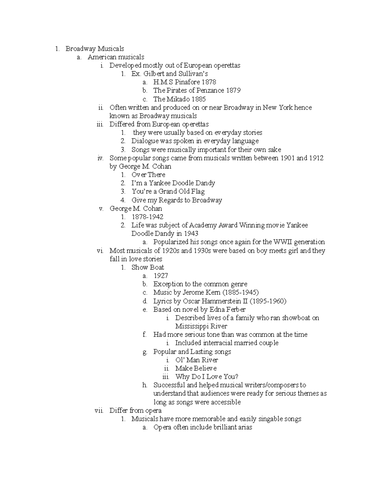 35. Musical Theater - Book Notes - 1. Broadway Musicals a. American ...