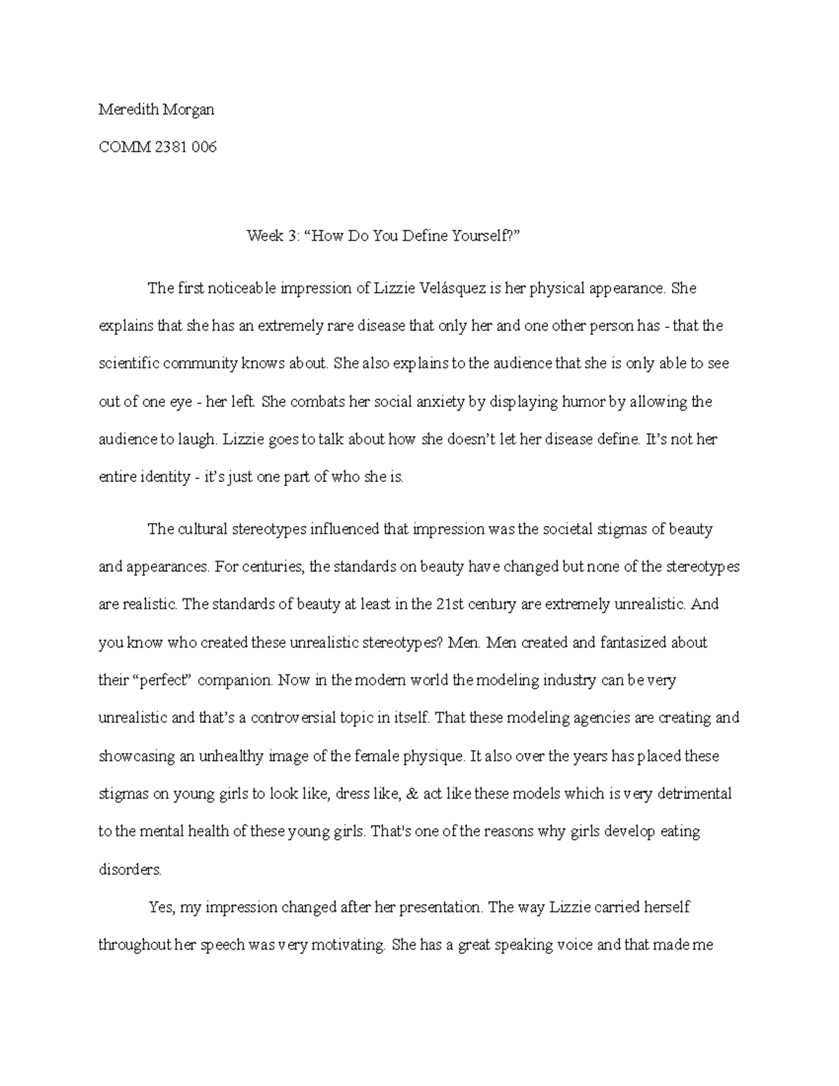 Comm 2381 W3 How Do You Define Yourself Meredith Morgan COMM 2381 006 comm-2381-w3-how-do-you-define-yourself-meredith-morgan-comm-2381-006