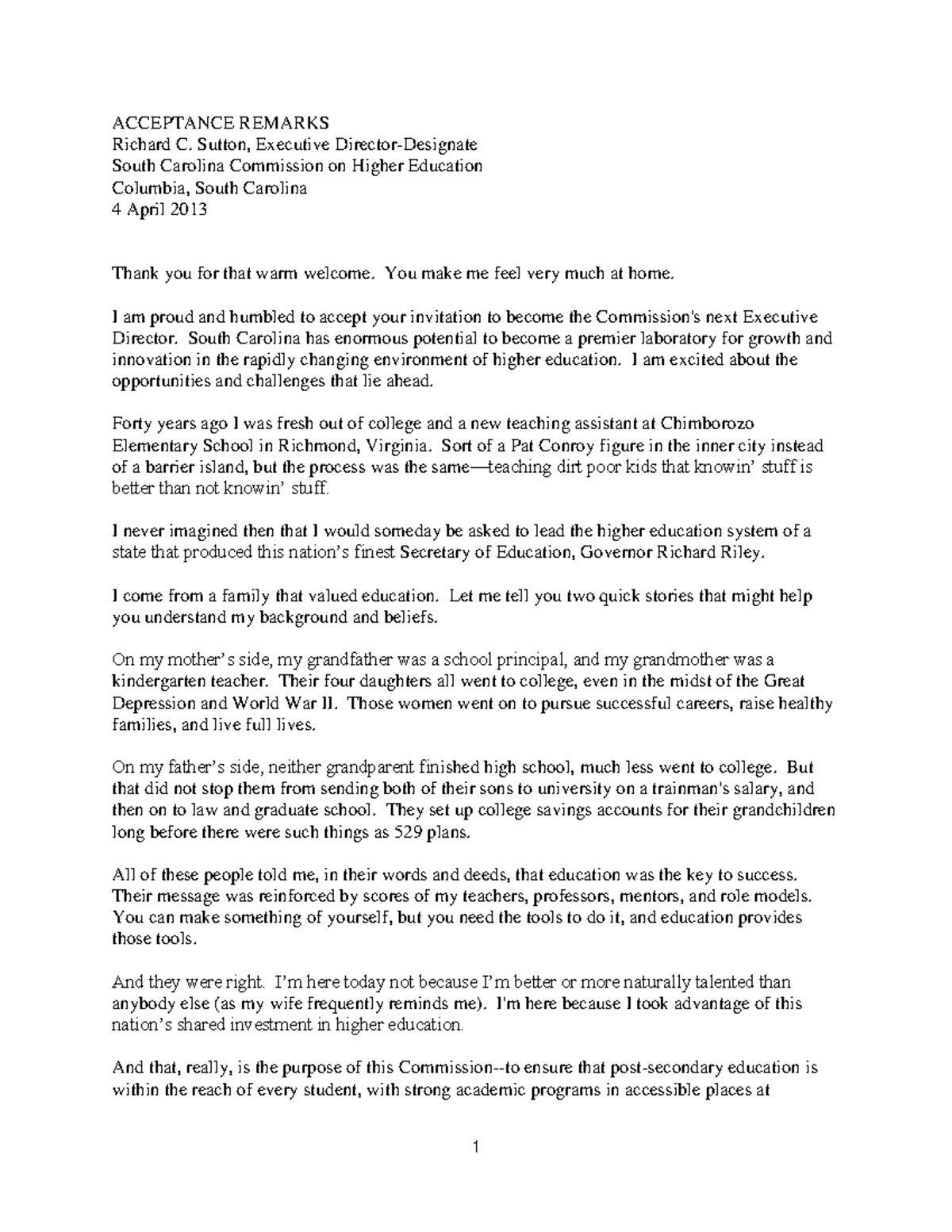 Acceptance Remarks Track Changes Final - 1 ACCEPTANCE REMARKS Richard C ...