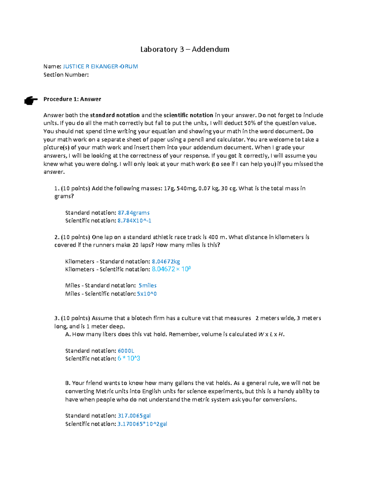 Med Micro Lab 3 Addendum - Metrics Density of Water - Laboratory 3 – Addendum Name: JUSTICE R ...