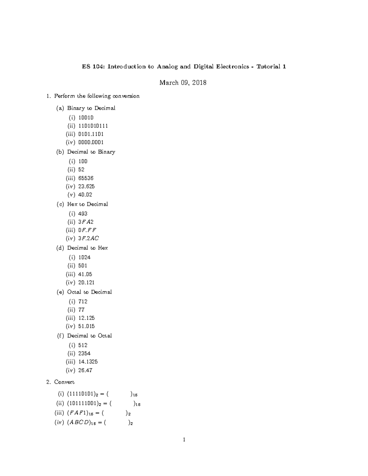 Tutorial 1 - ES 104: Introduction to Analog and Digital Electronics - Tutorial 1 March 09, 2018 ...