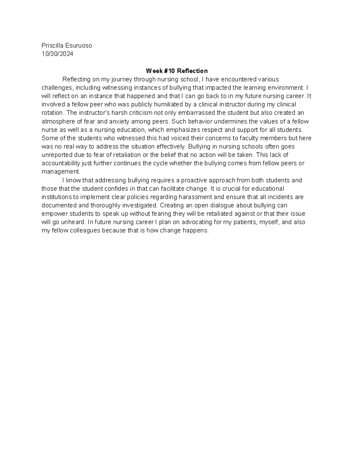 Week #10 Reflection - Priscilla Esuruoso 10/30/ Week #10 Reflection ...