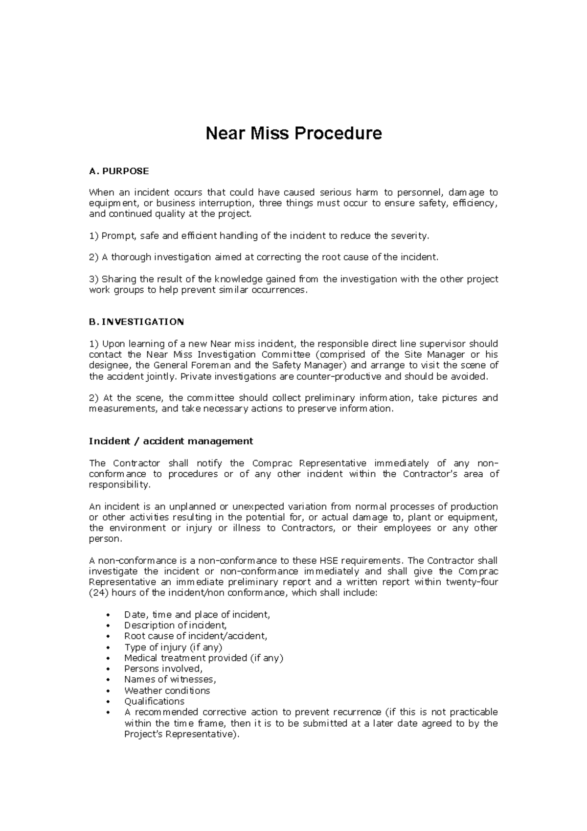 Near Miss procedure 13-08-09 - Near Miss Procedure A. PURPOSE When an ...