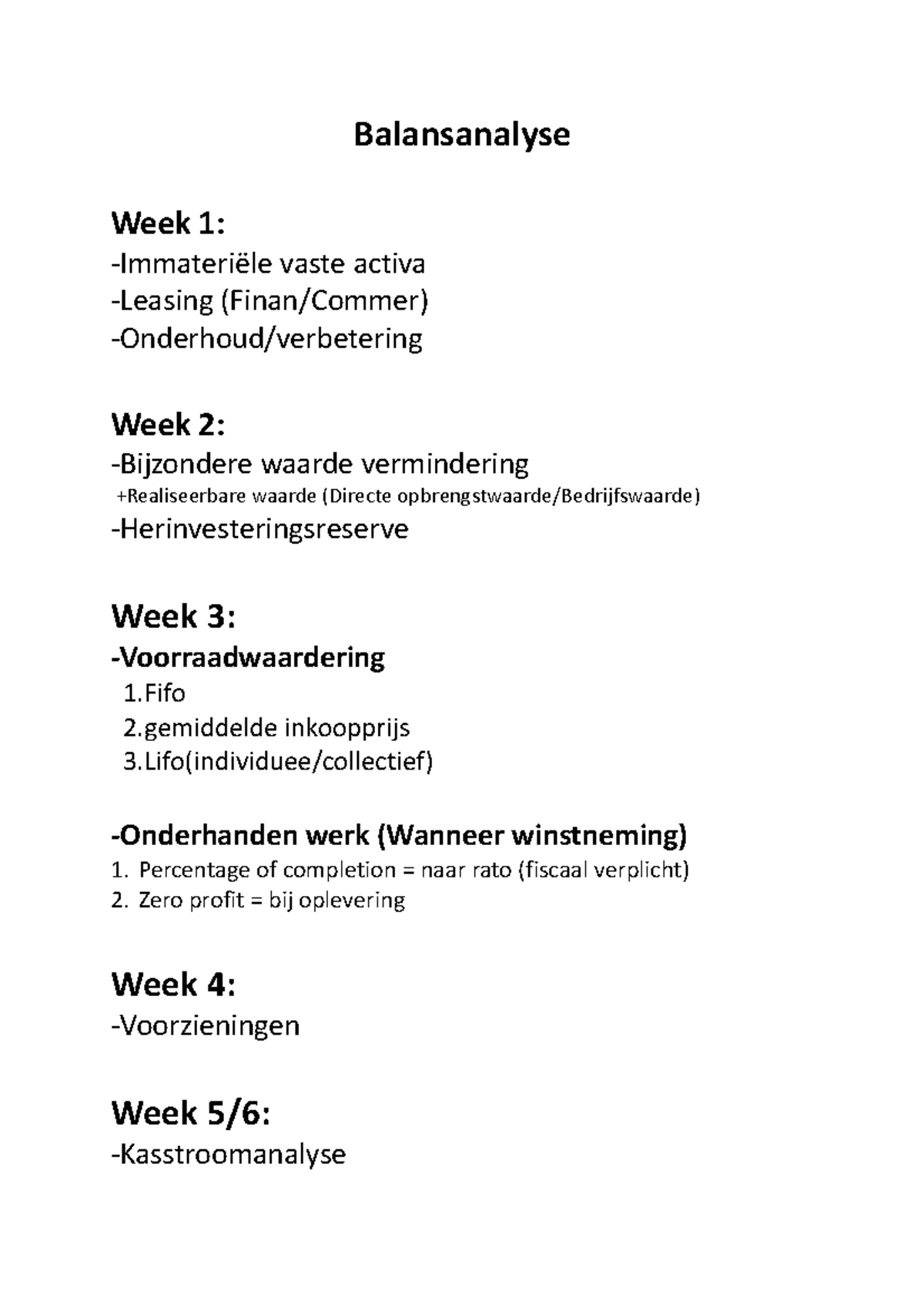 BA Samenvatting - Balansanalyse Week 1: -Immateriële vaste activa -Leasing (Finan/Commer ...