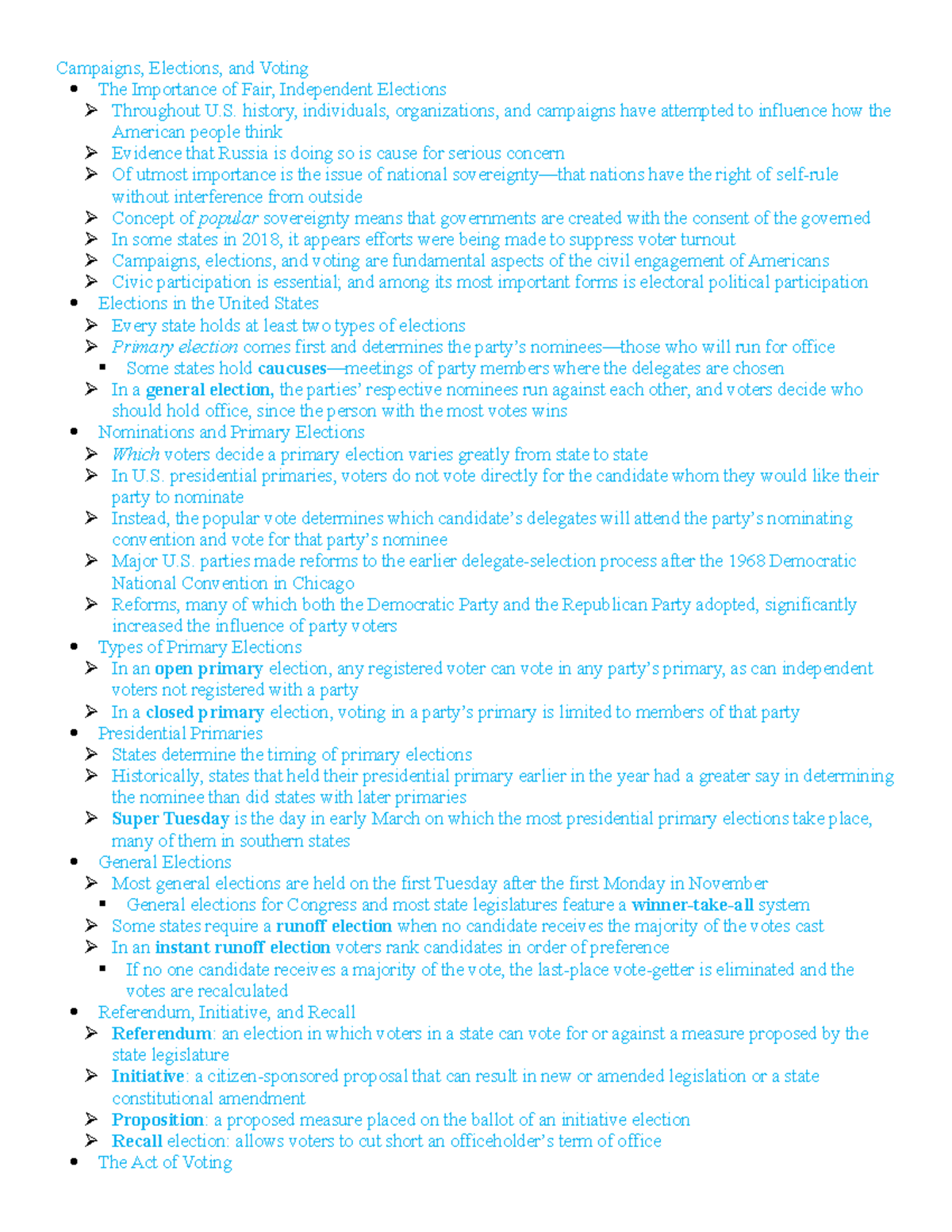 Chapter 9 notes - hello - Campaigns, Elections, and Voting The ...