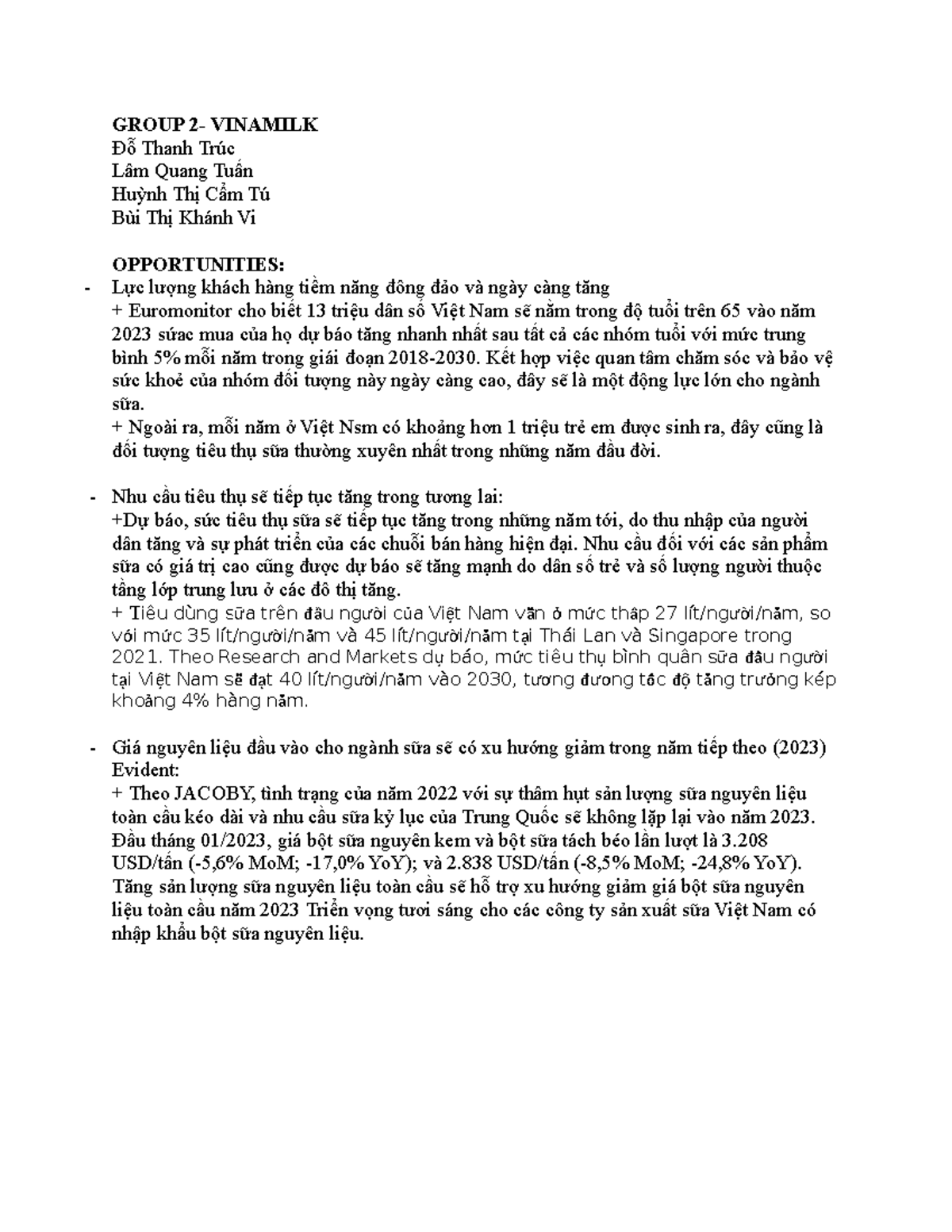 Vinamilk - Dbjdj - GROUP 2- VINAMILK Đỗ Thanh Trúc Lâm Quang Tuấn Huỳnh ...