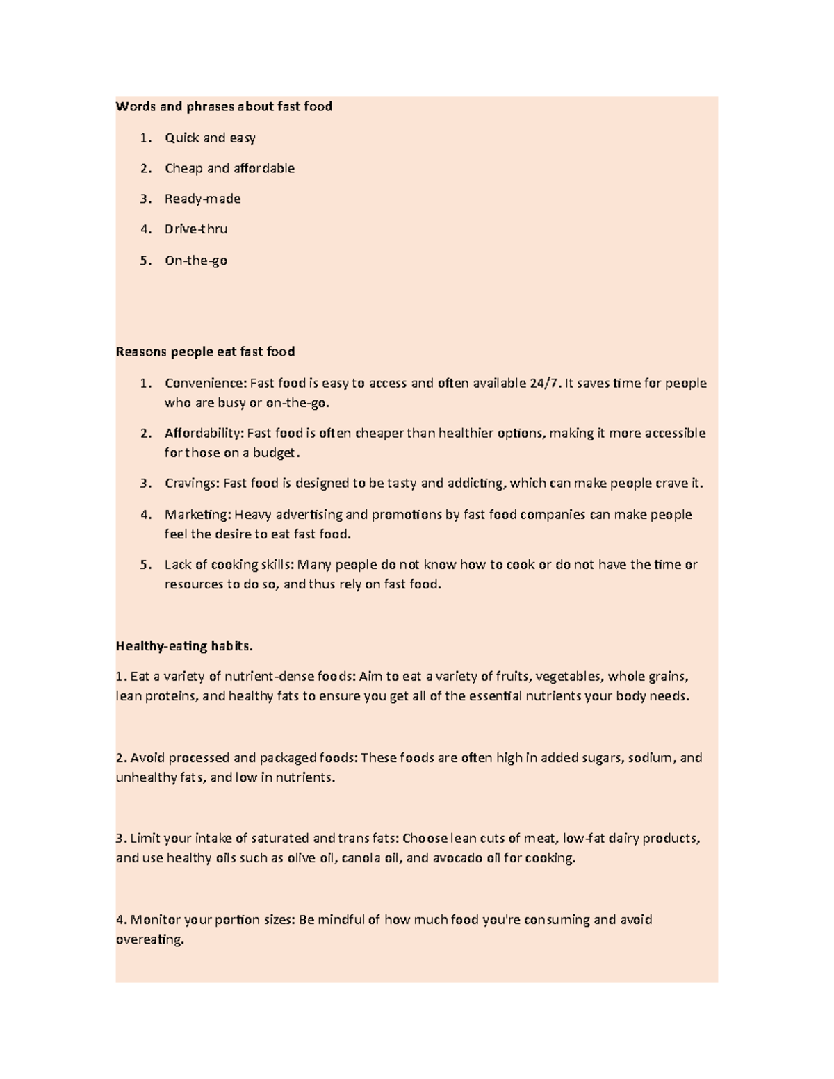 Listening 2 - ingles - Words and phrases about fast food Quick and easy ...