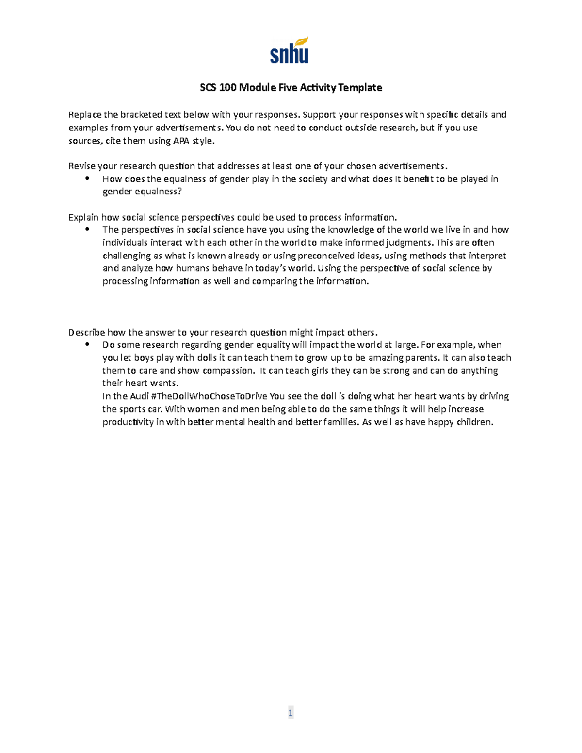 SCS 100 Module Five Activity Template Dunbar Jennifer - SCS 100 Module ...