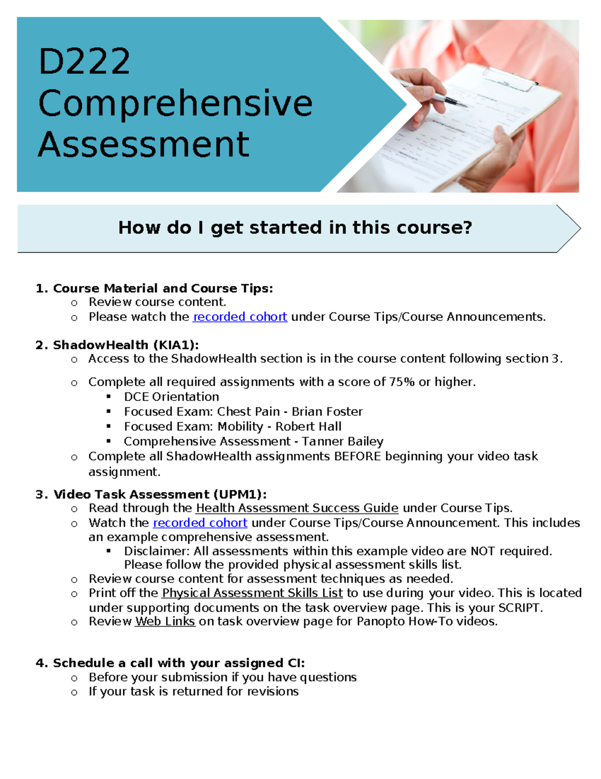 D222 Getting Started Guide - 1. Course Material and Course Tips: o ...